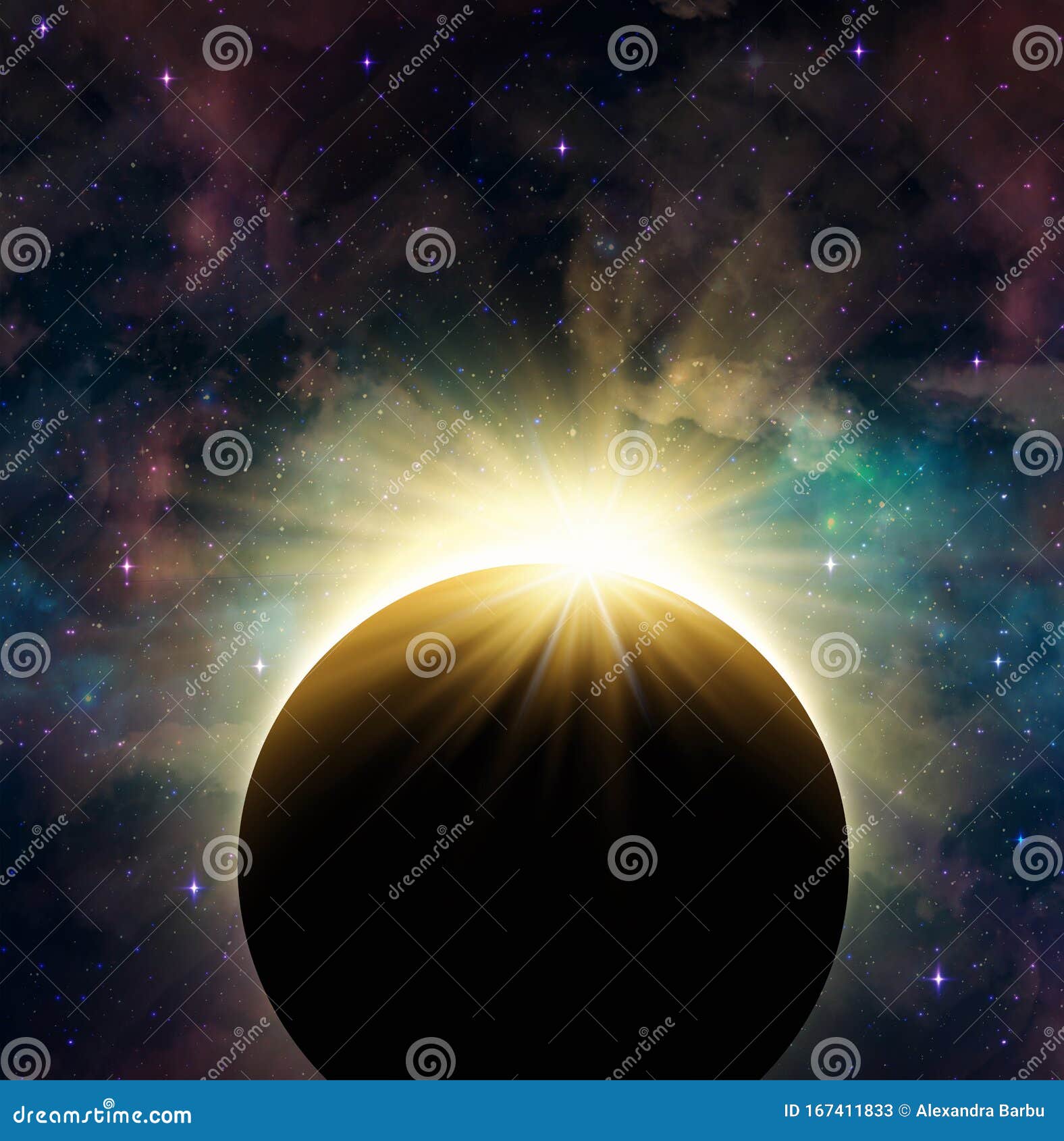 Solar Full Eclipse, Universe, Cosmos Background Stock Vector ...