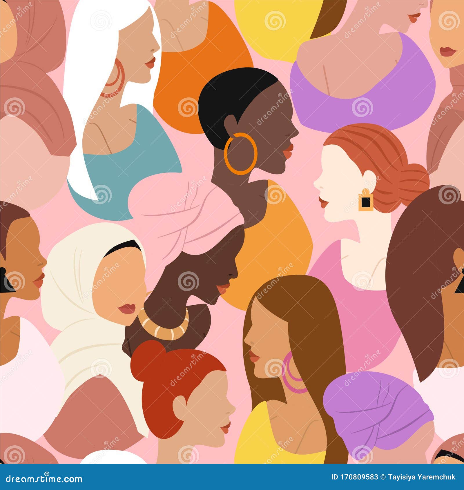 International Women`s Day. Vector Seamless Pattern with Women of ...