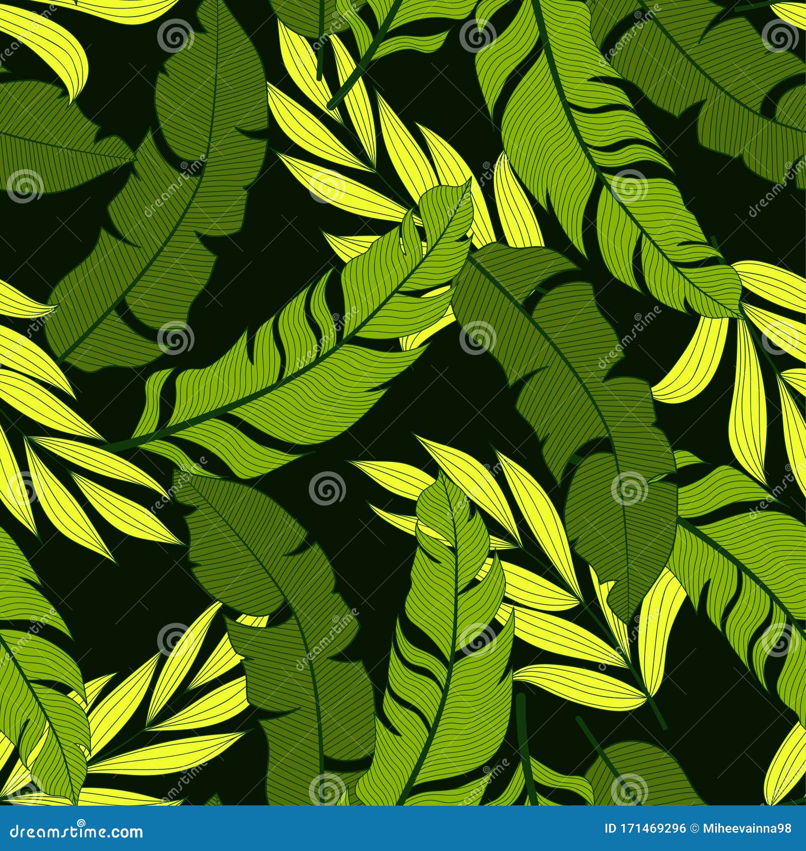 Botanical Seamless Tropical Pattern with Bright Plants and Leaves on a ...