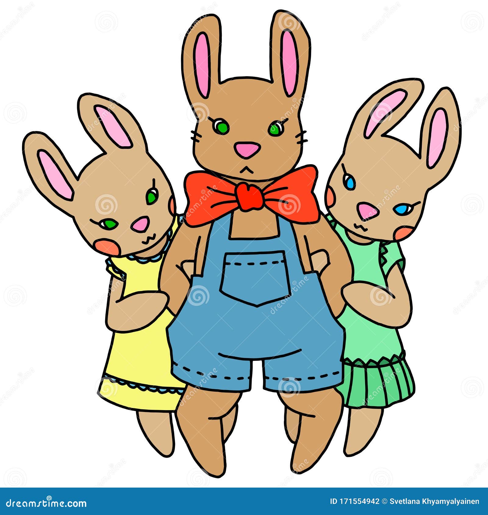Hand Drawing Illustration. Cartoon Rabbits Stock Illustration ...