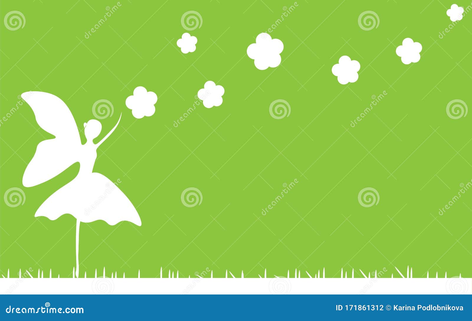 Green Spring-background with Flower Butterfly Ballet Dancer Vector ...