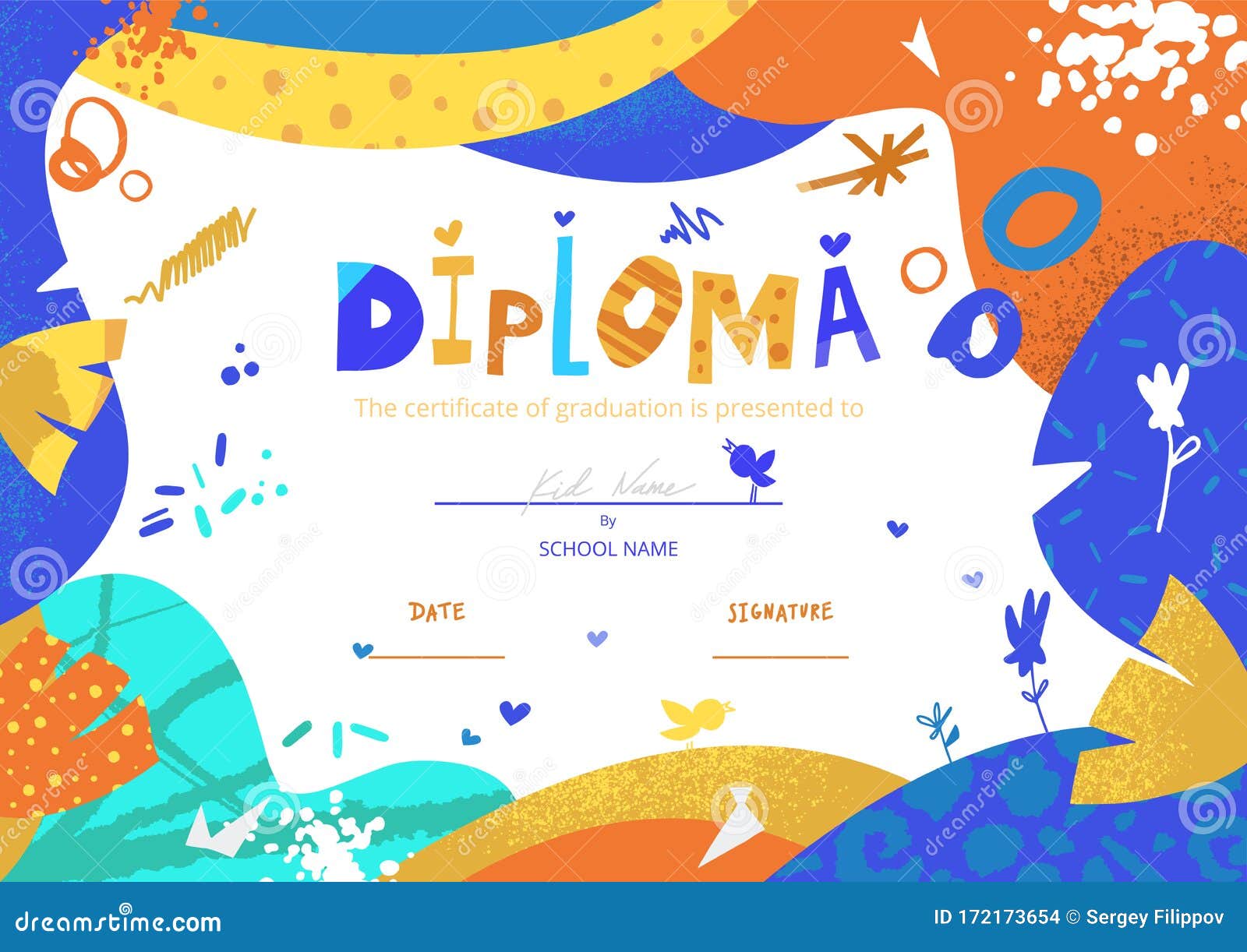 Modern Colorful Diploma Template for Kids. Stock Vector - Illustration ...