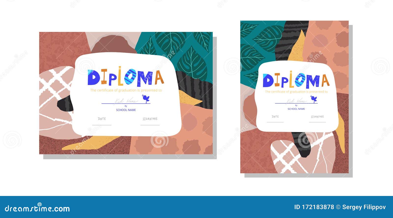 Horizontal and Vertical Diploma Template for Kids. Stock Vector ...