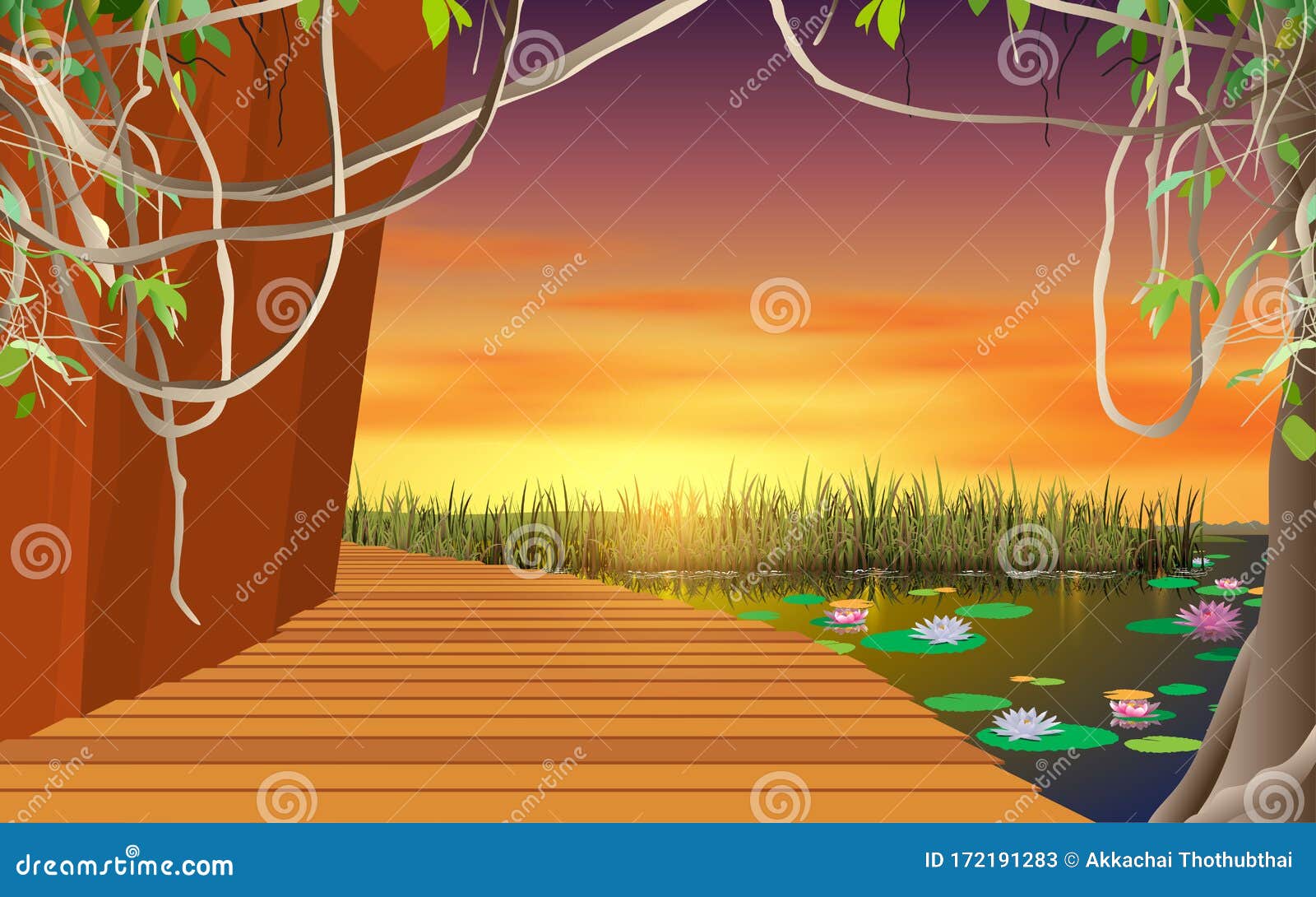 View of Sunlight in the Sunset Stock Vector - Illustration of bridge ...