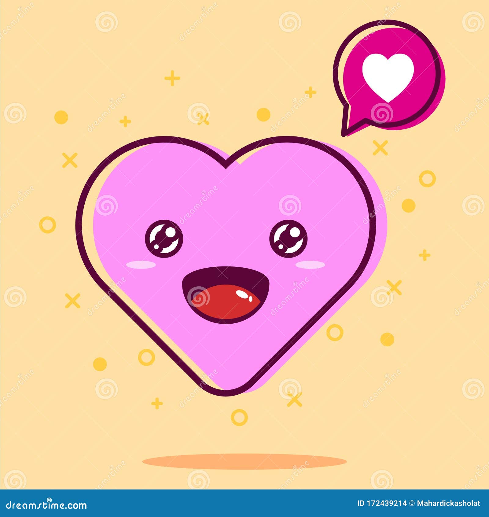 Heart Cartoon. Cute Love Logo Vector. Kawaii Design. Doodle Style ...
