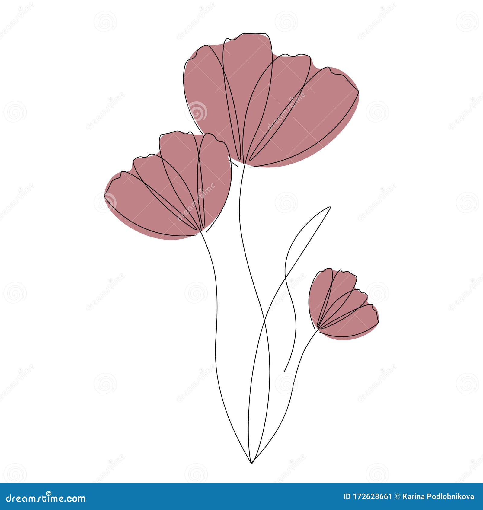 Spring Flowers Cartoon. Continuous Line Drawing Stock Vector ...