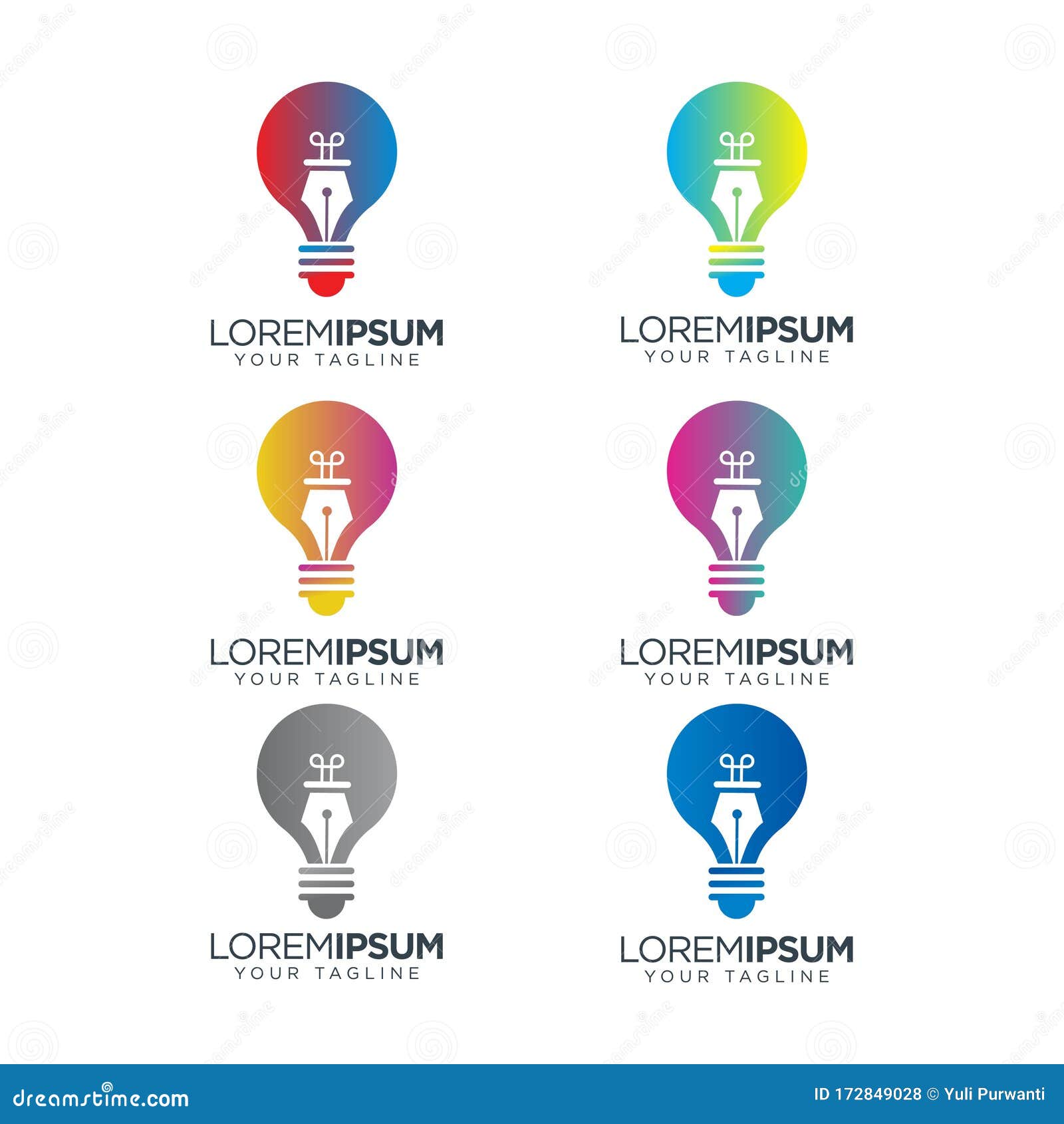 Set of Business Light Bulb with Pen Logo Design Vector Stock Vector ...