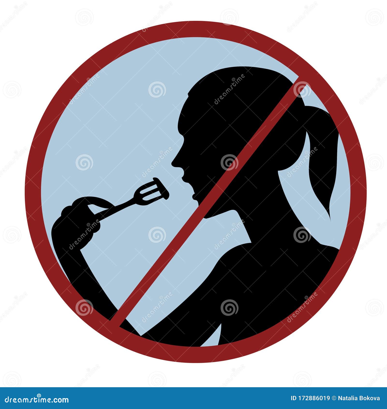 No Food Allowed, Do Not Eat Food. Silhouette of a Girl with a Fork ...