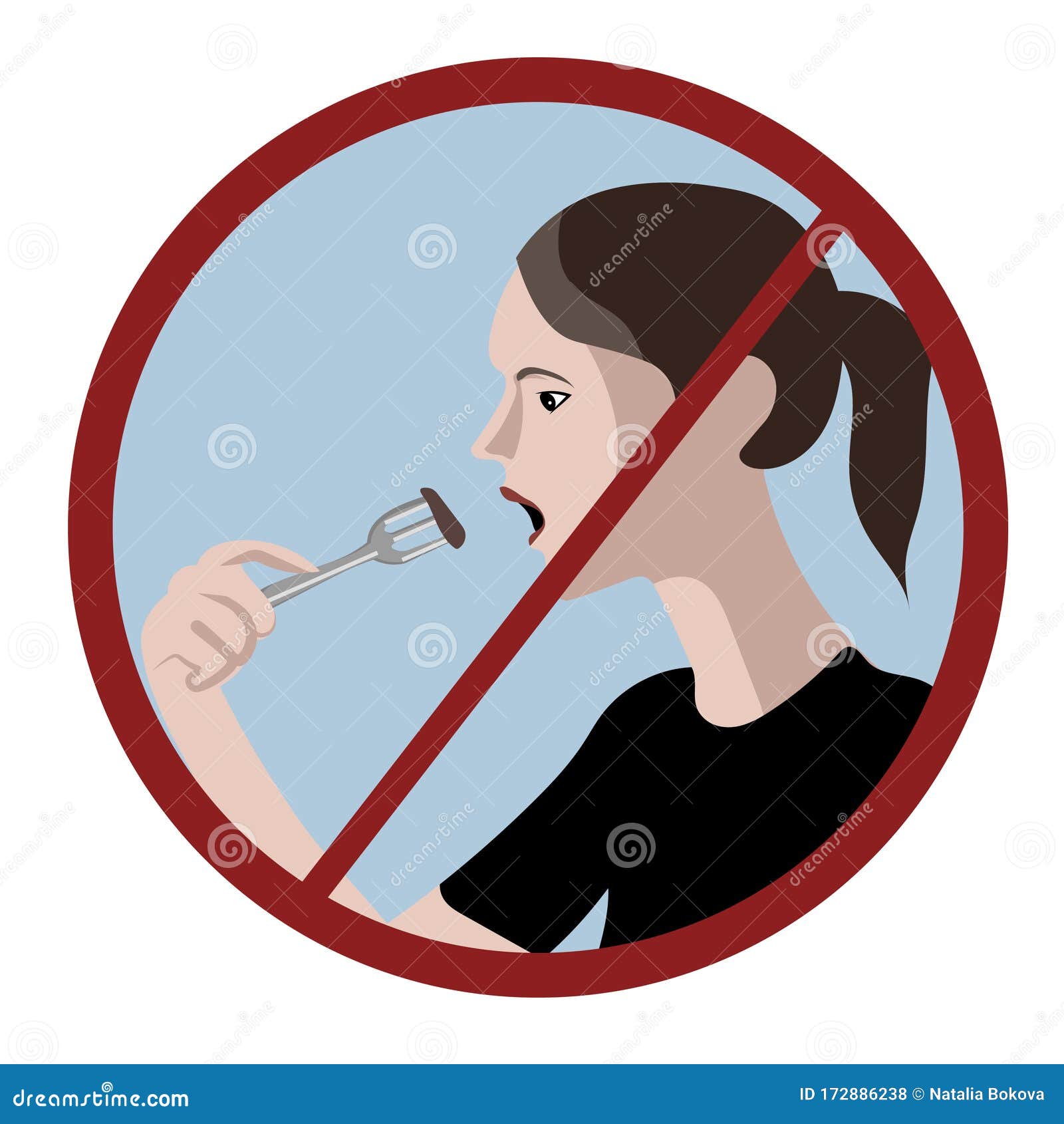 No Food Allowed, Do Not Eat Food. Girl with a Fork Stock Vector ...