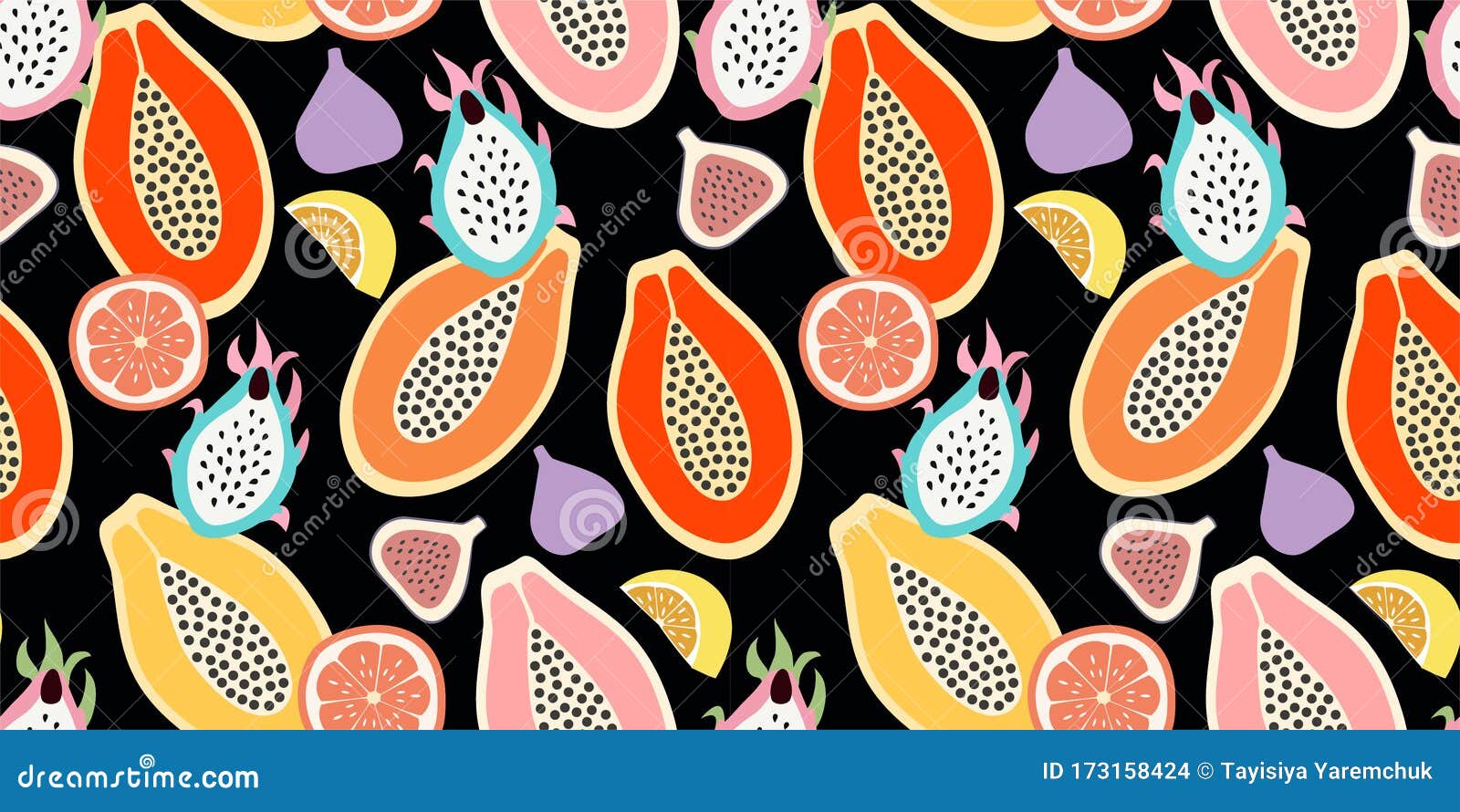 Abstract Seamless Pattern. Modern Exotic Tropical Fruits.Vector Colored ...