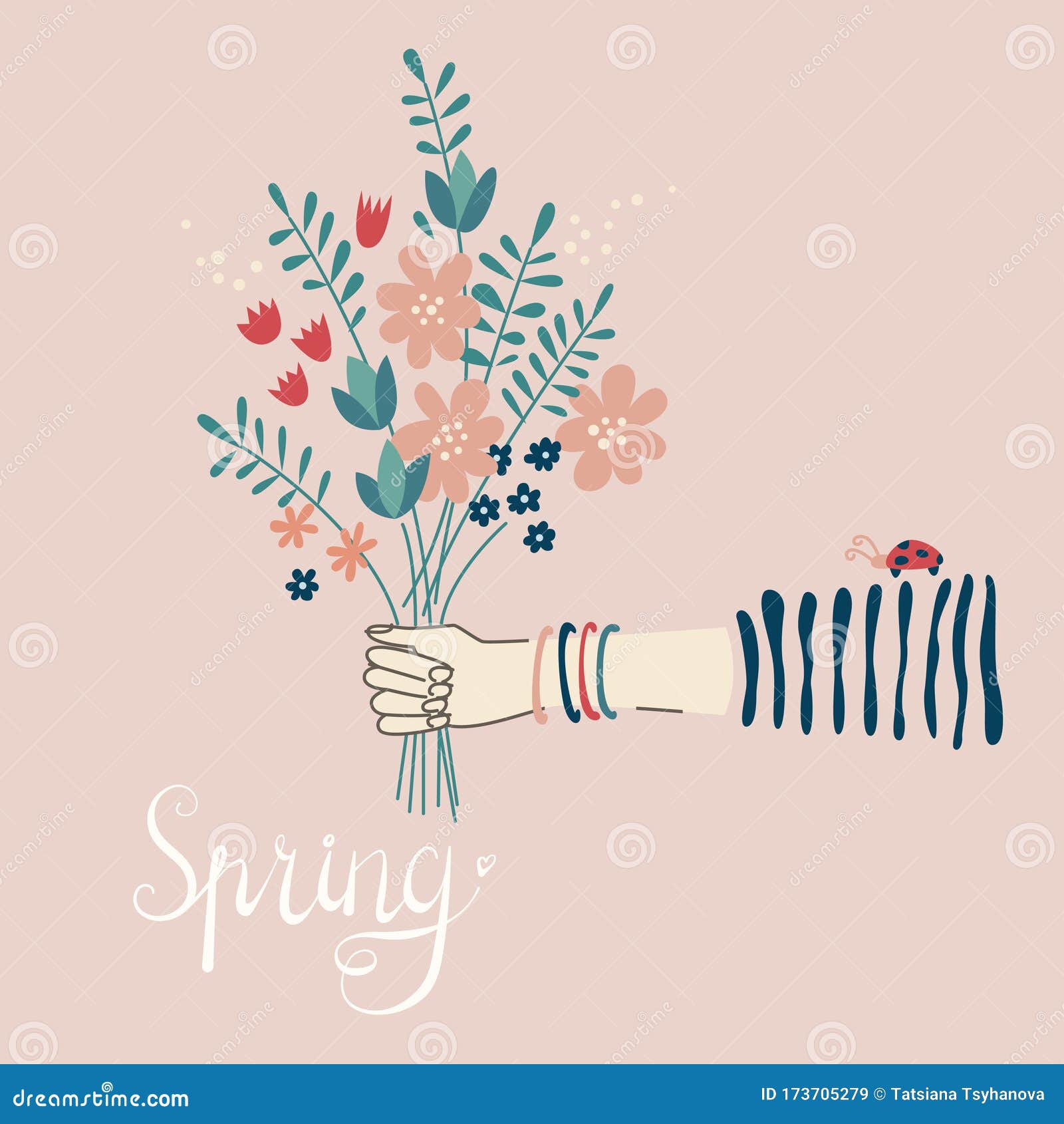 Modern Vector Illustration with the Spring Theme. Flower Bouquet Stock ...