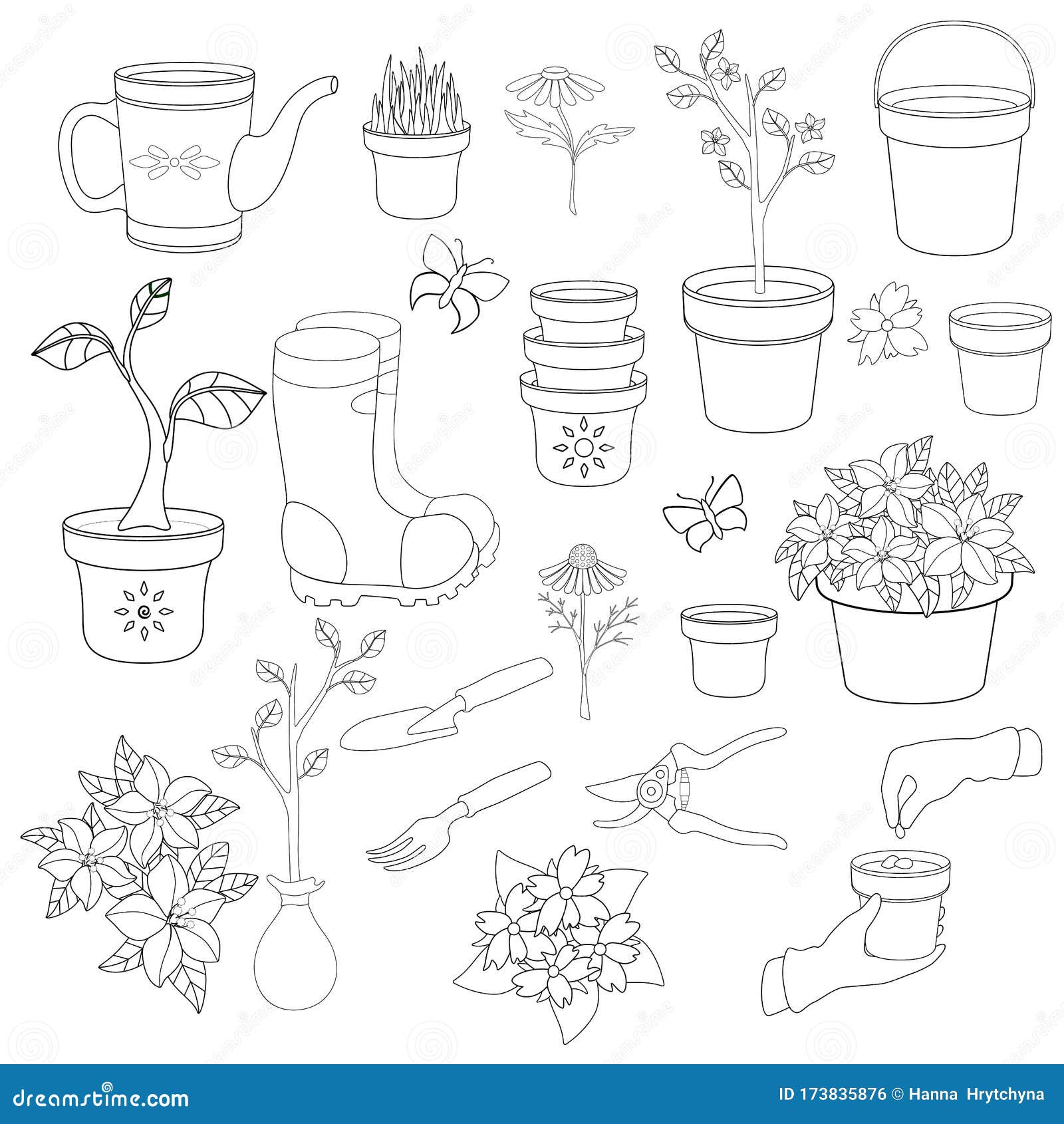 Gardening - Spring Gardening Large Vector Set with Plants, Garden Tools ...