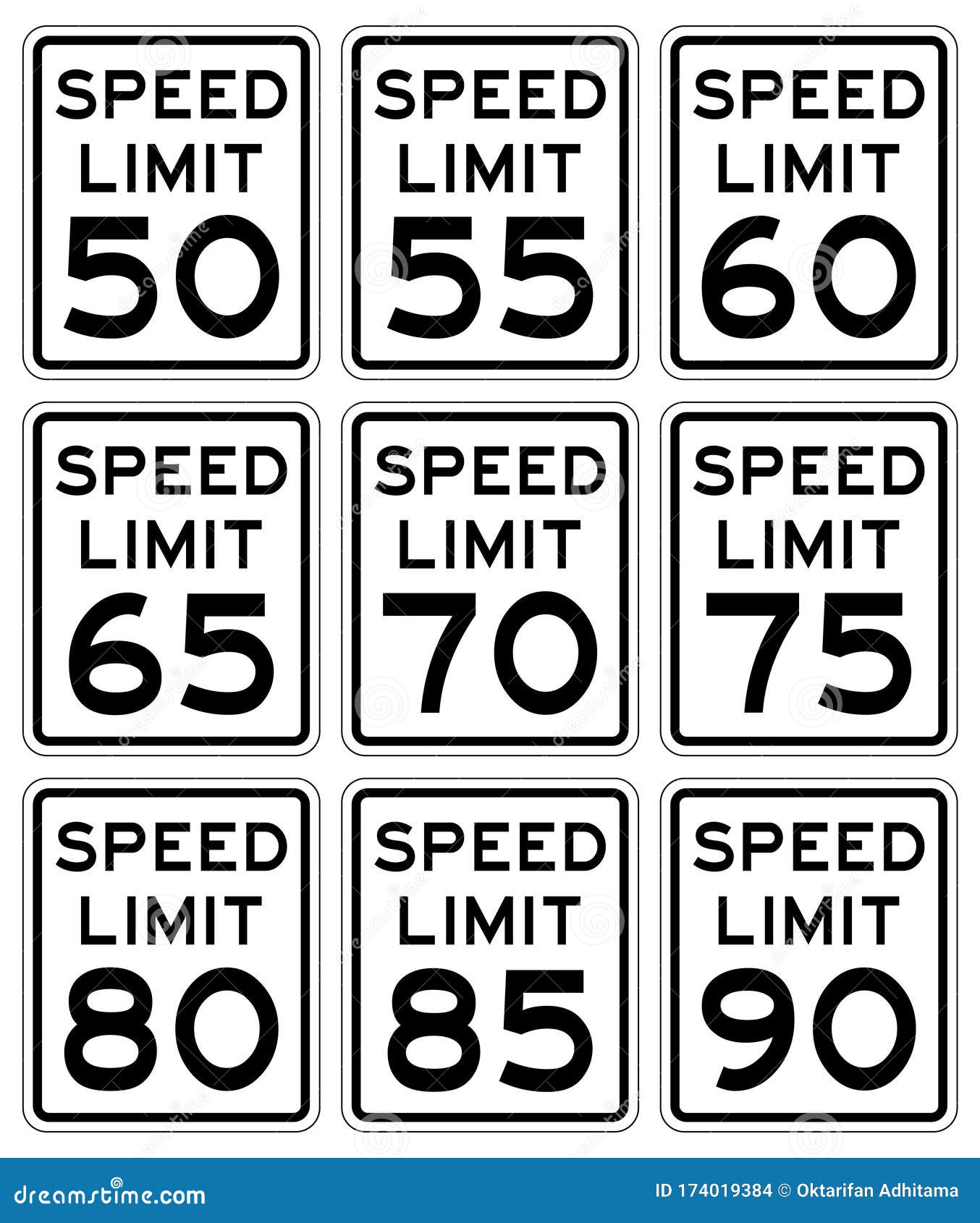 Speed Limit Sign Set Vector Illustration | CartoonDealer.com #174019384