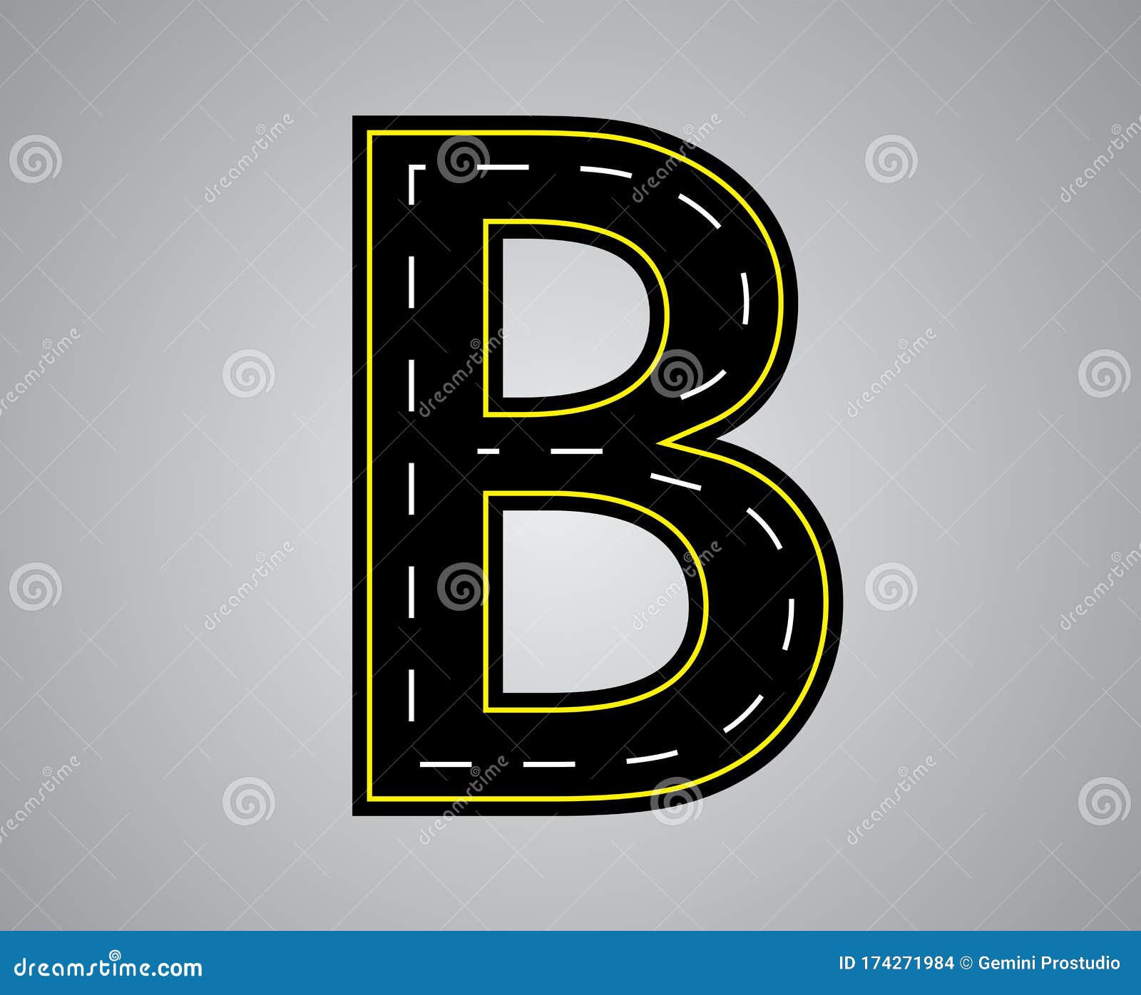 Alphabet Letter Road with White and Yellow Line Markings Highway ...