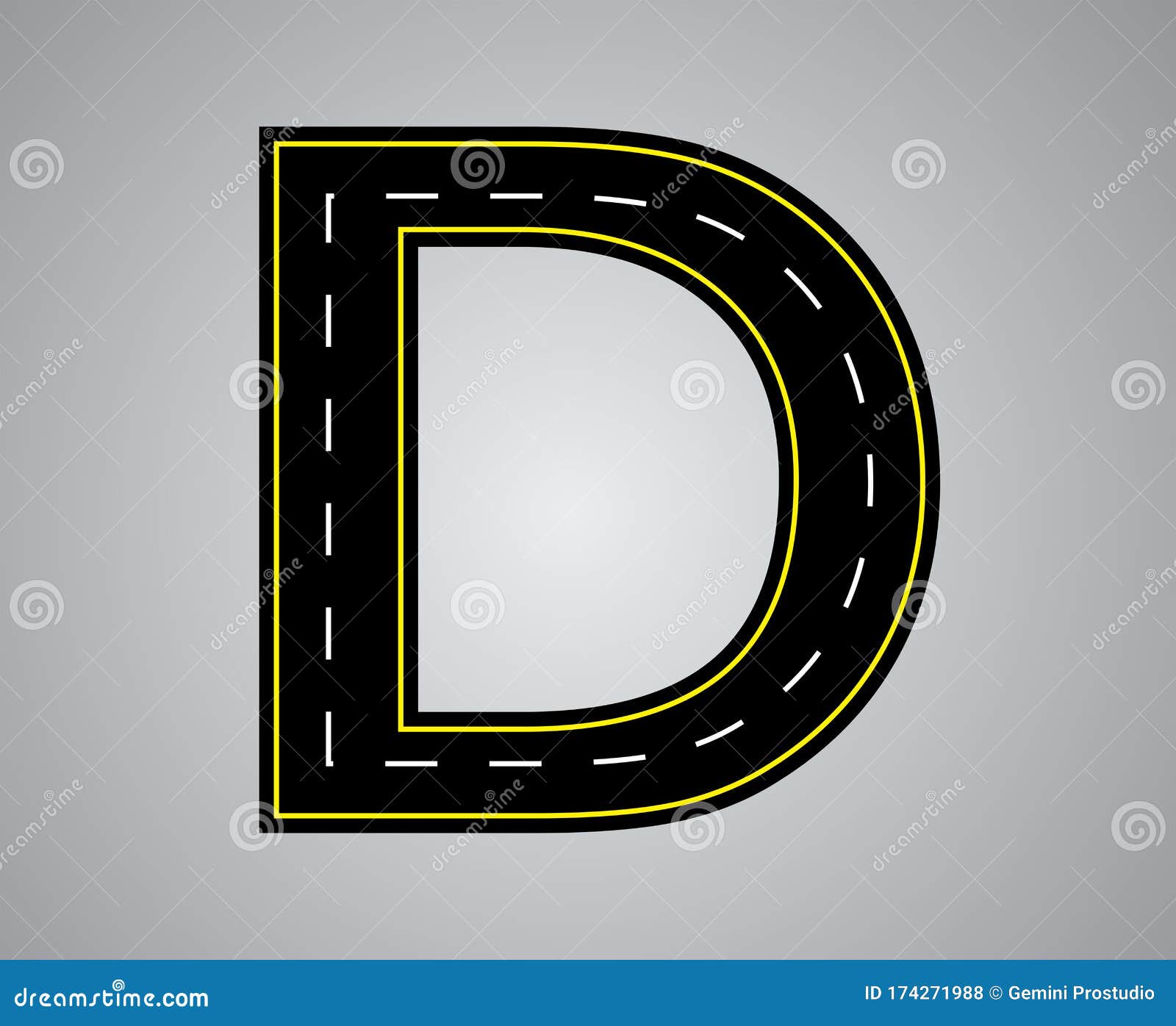 Alphabet Letter Road with White and Yellow Line Markings Highway ...