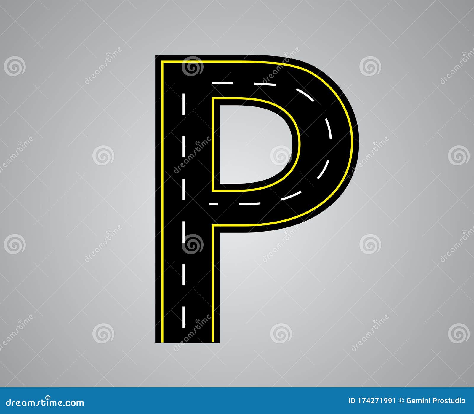 Alphabet Letter Road with White and Yellow Line Markings Highway ...