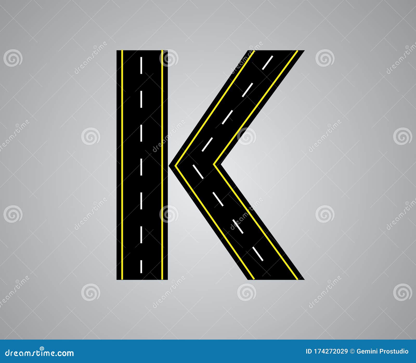 Alphabet Letter Road with White and Yellow Line Markings Highway ...