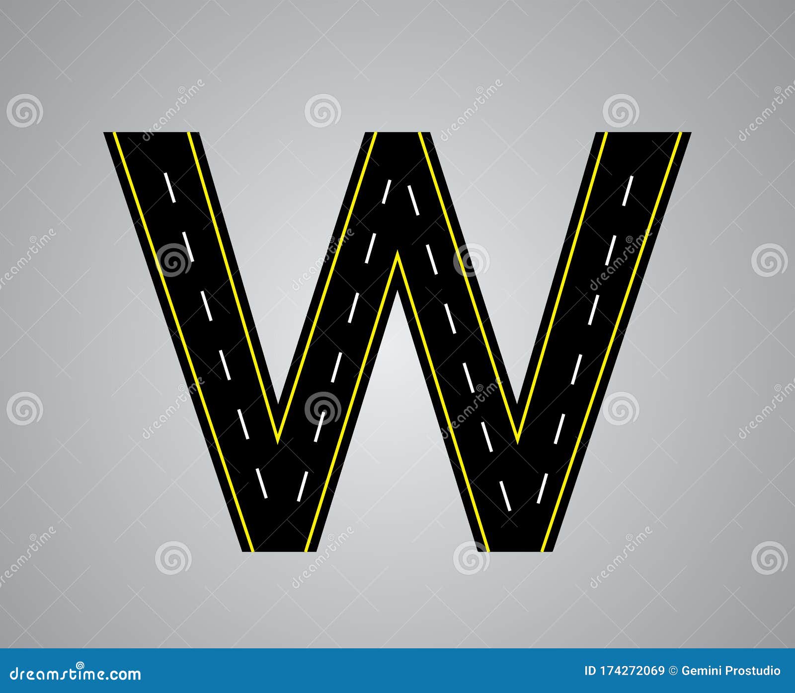 Alphabet Letter Road with White and Yellow Line Markings Highway ...