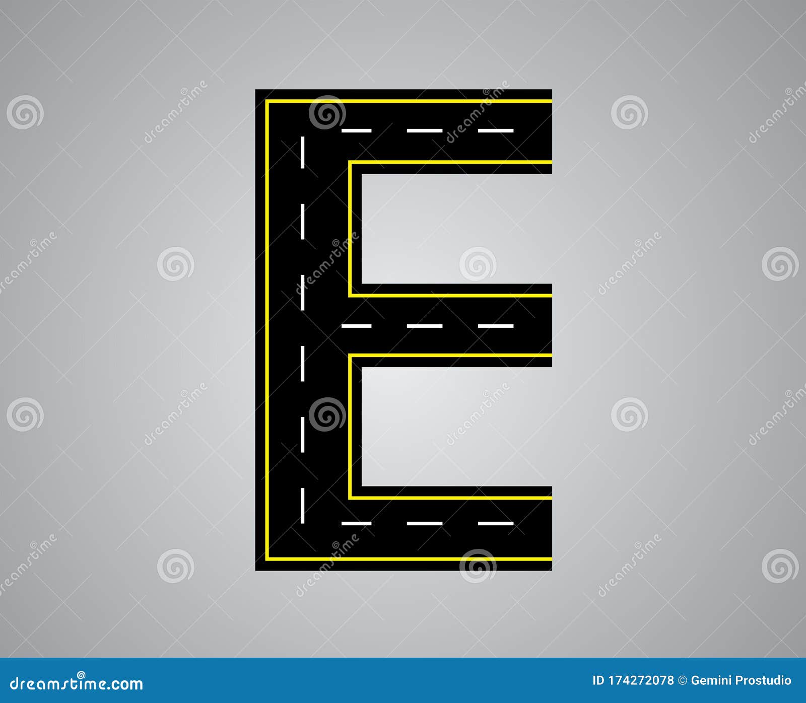 Alphabet Letter Road with White and Yellow Line Markings Highway ...