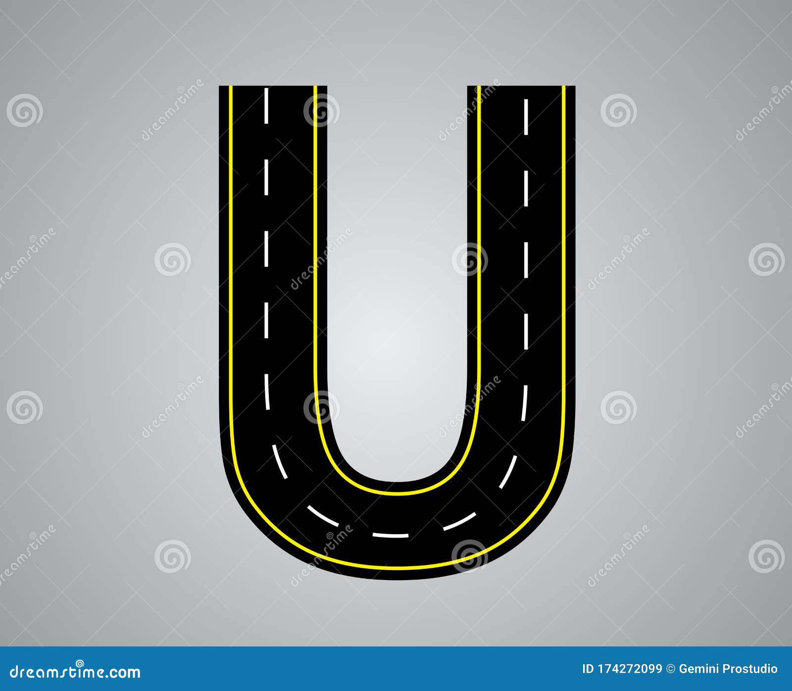 Alphabet Letter Road with White and Yellow Line Markings Highway ...