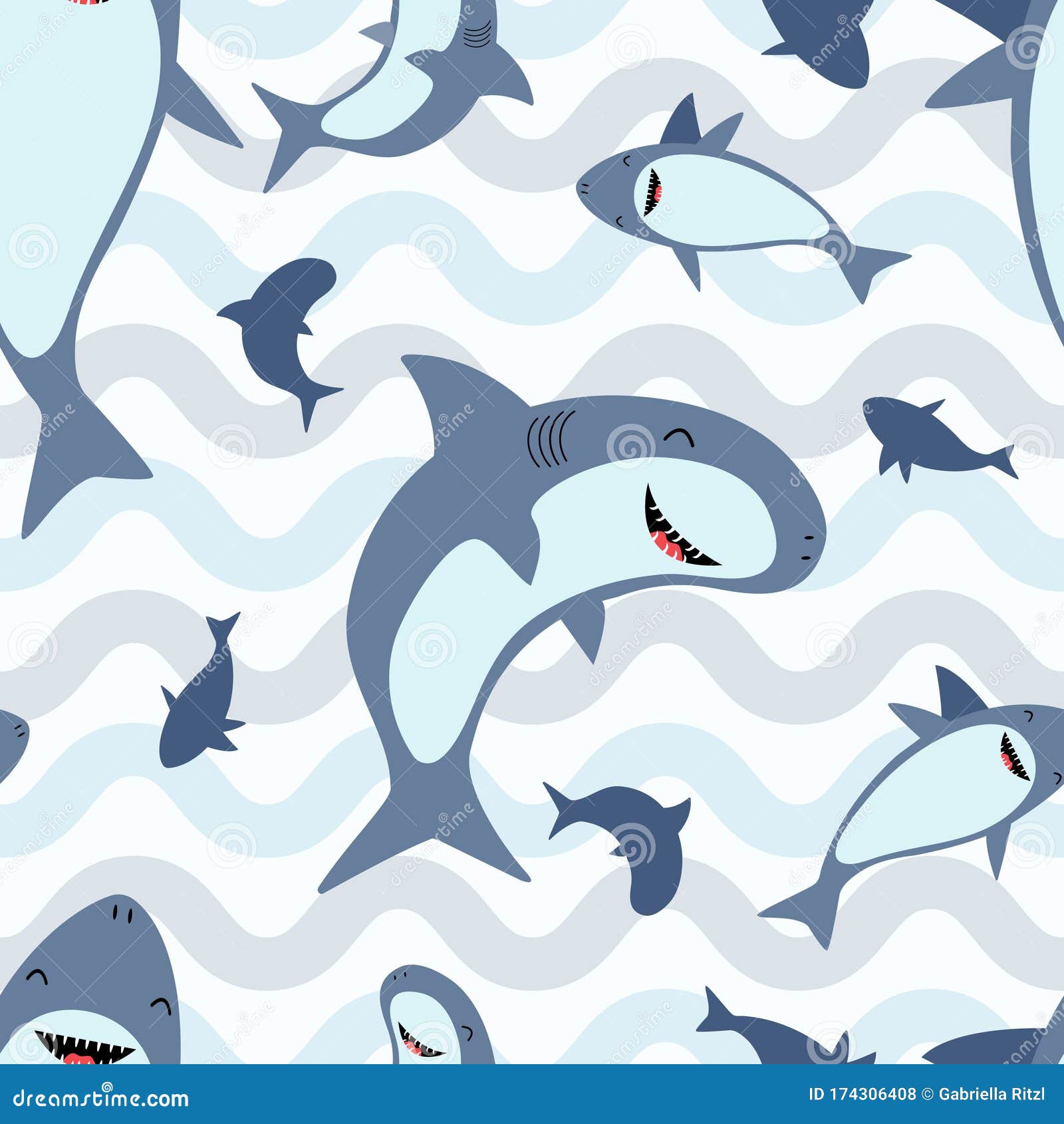 Shark Pattern with Waves in Pastel Colors Stock Vector - Illustration ...