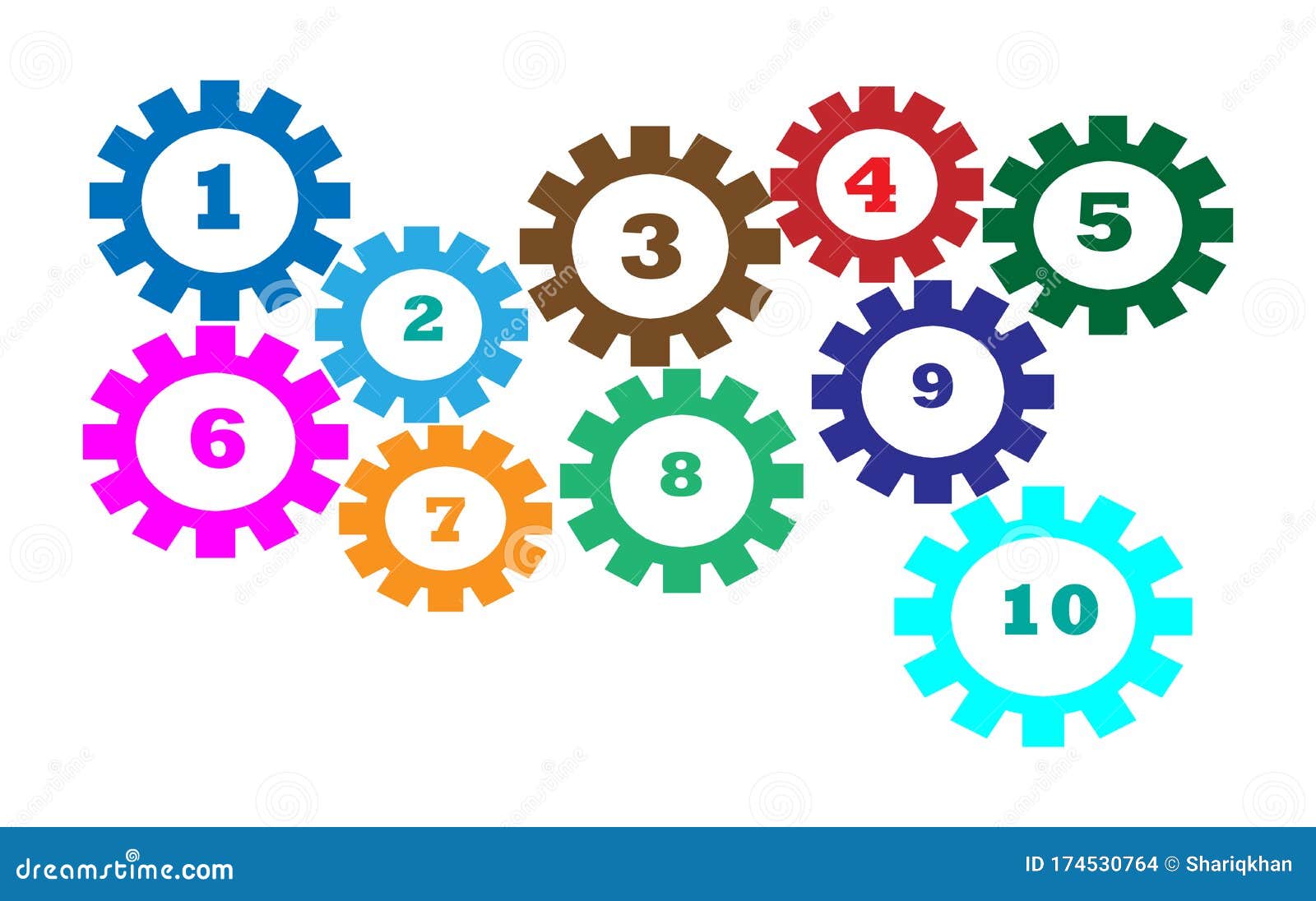 Set of Different Colors of Gears Wheels Vector Icons with Numbers Stock ...