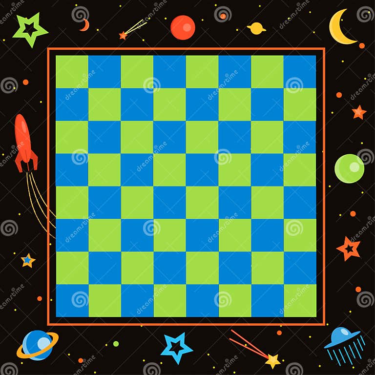 Space Design of a Checkerboard of Rockets Flies Up Stars and UFOs Stock ...