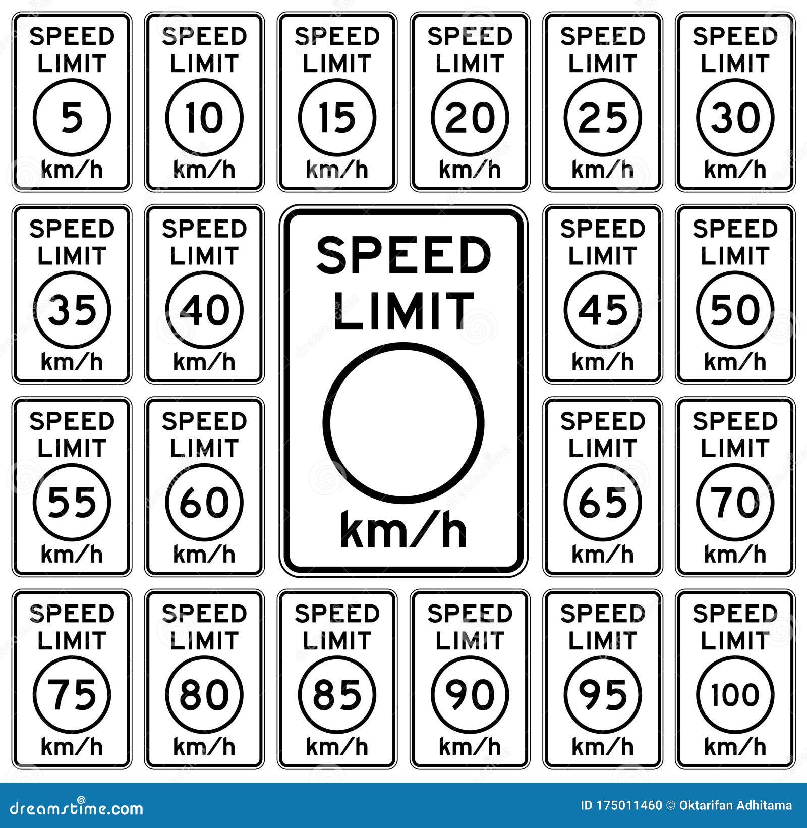 Speed Limit Kph Sign Set stock vector. Illustration of caution - 175011460