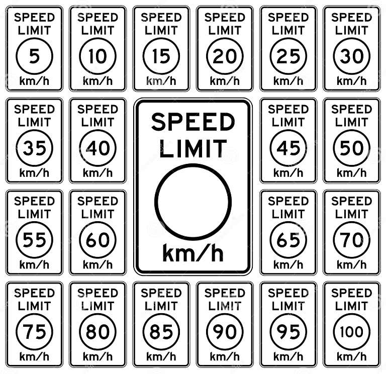 Speed Limit Kph Sign Set stock vector. Illustration of caution - 175011460