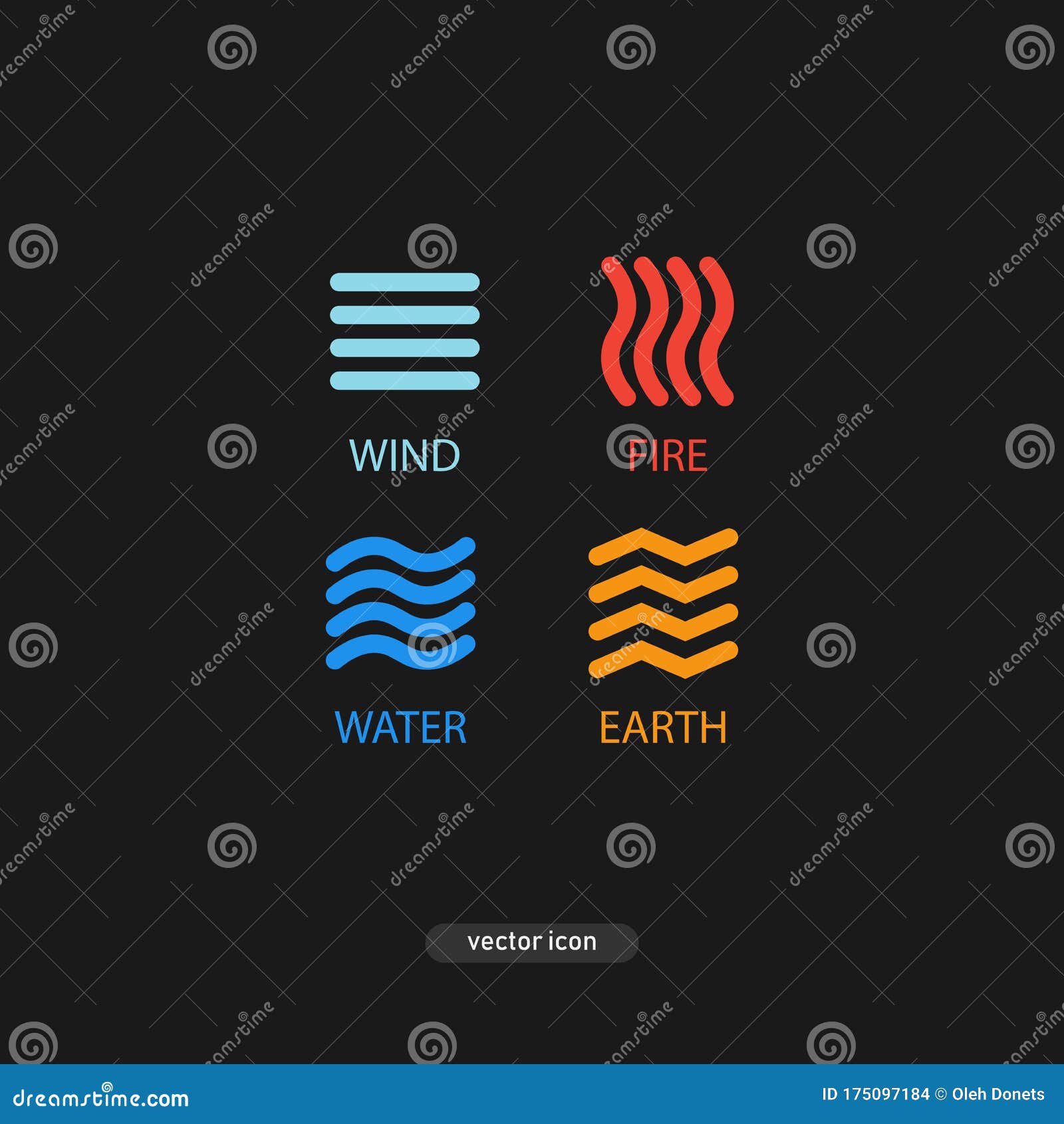 Four Elements Icons Isolated on a Gray Background. Stock Vector ...