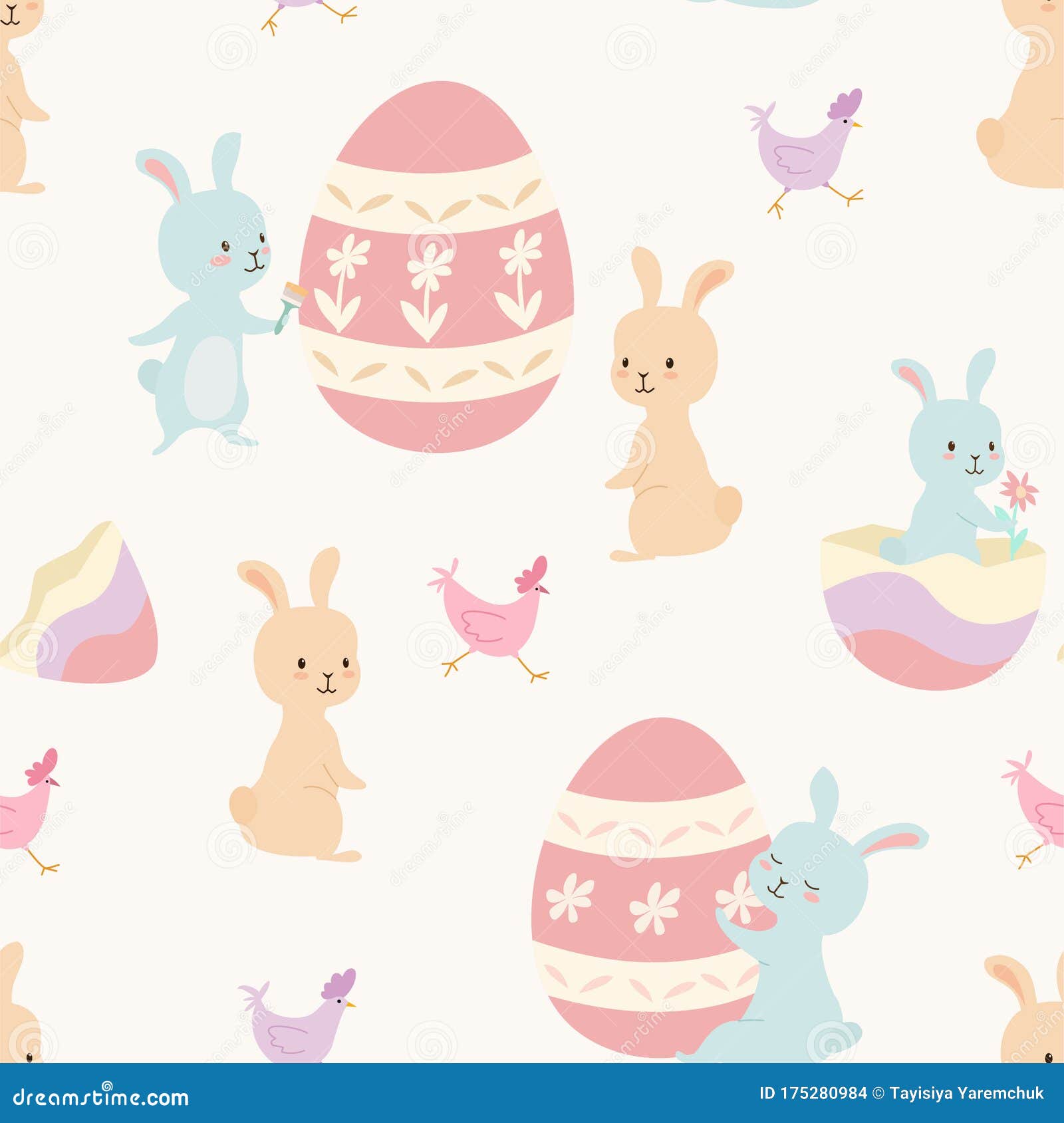 Easter Pattern. Vector Seamless Texture with Easter Eggs, Bunnies and ...