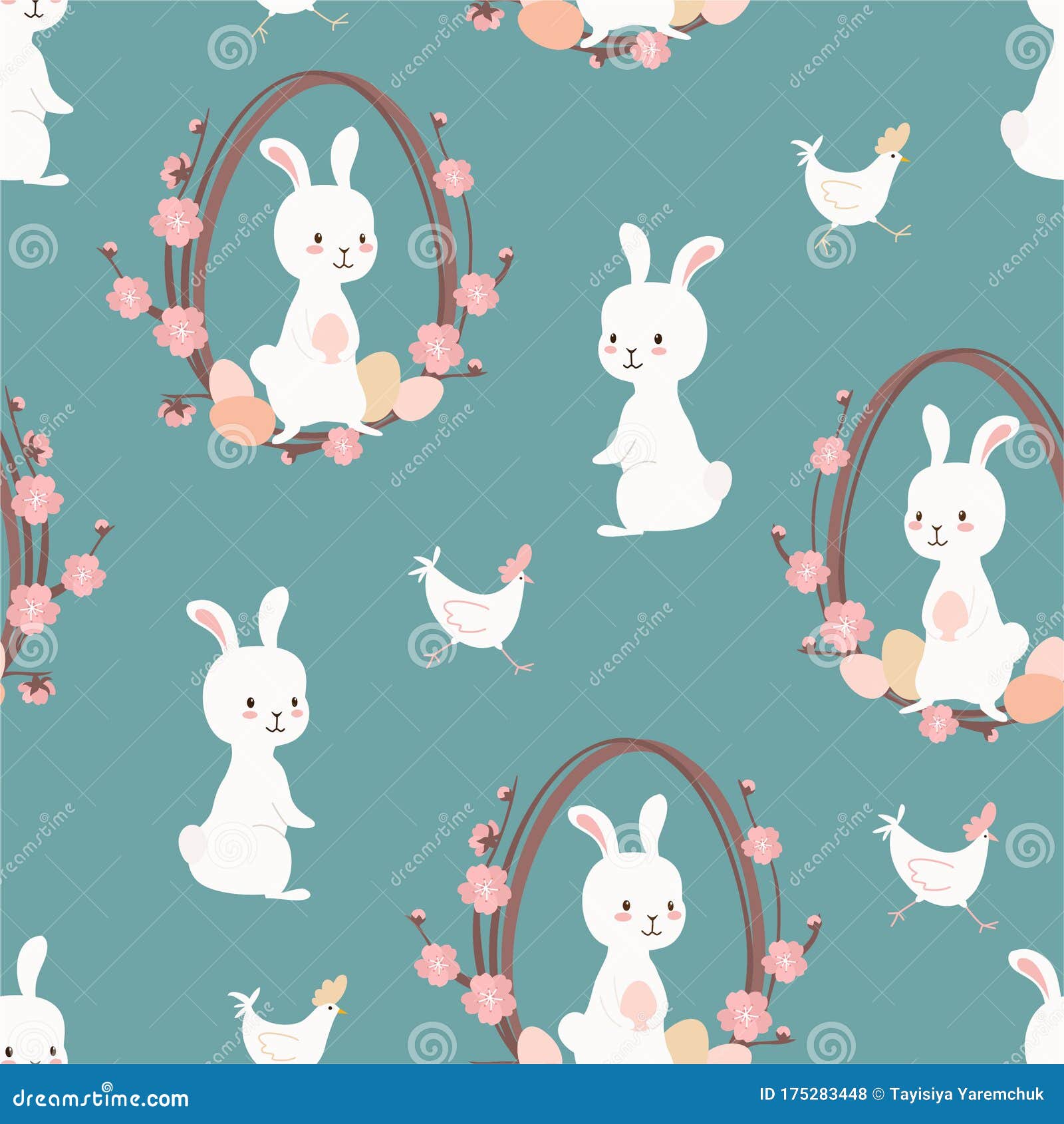 Easter Pattern. Vector Seamless Texture with Easter Eggs, Bunnies and ...