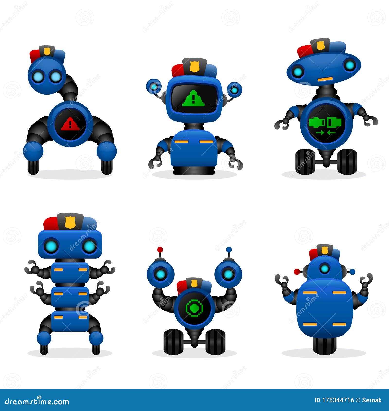 Vector Police Officer Robot Set Stock Vector - Illustration of robotic ...