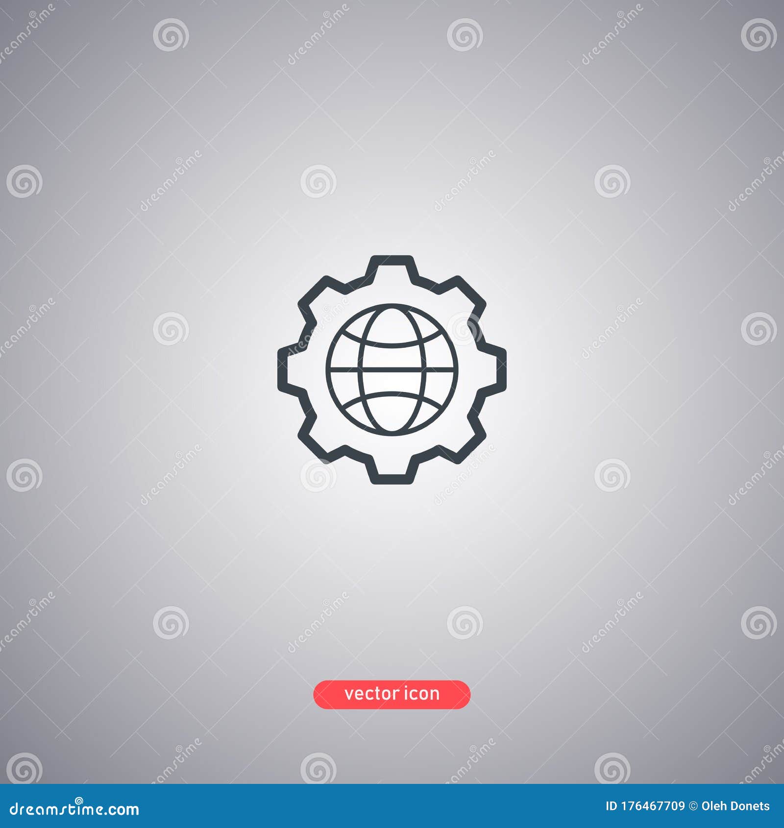 Globe in Gear Icon Isolated on a Gray Background. Line Style Icon Stock ...