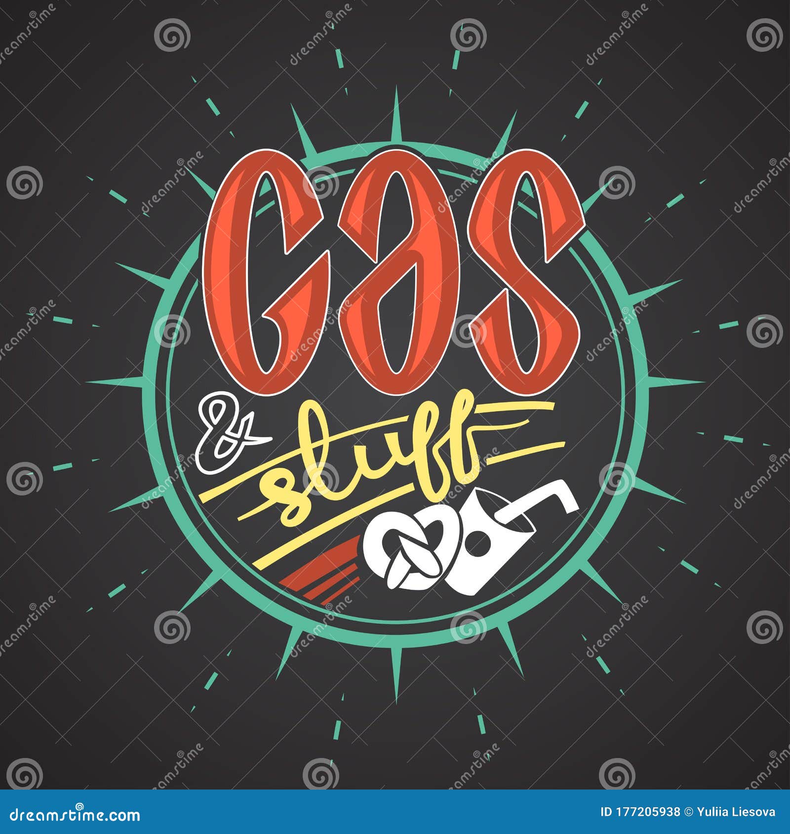 Gas and Stuff. Hand Drawn Illustration with Hand Lettering, Modern ...