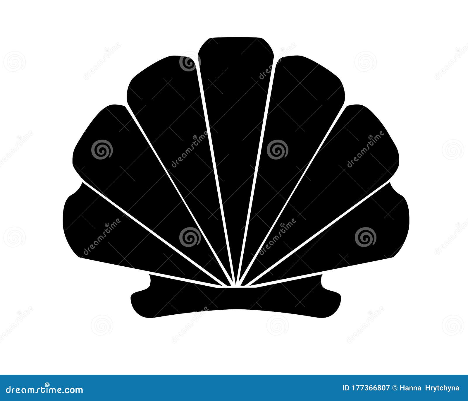Seashell - Scallop With A Pearl - Vector Illustration Silhouette For ...