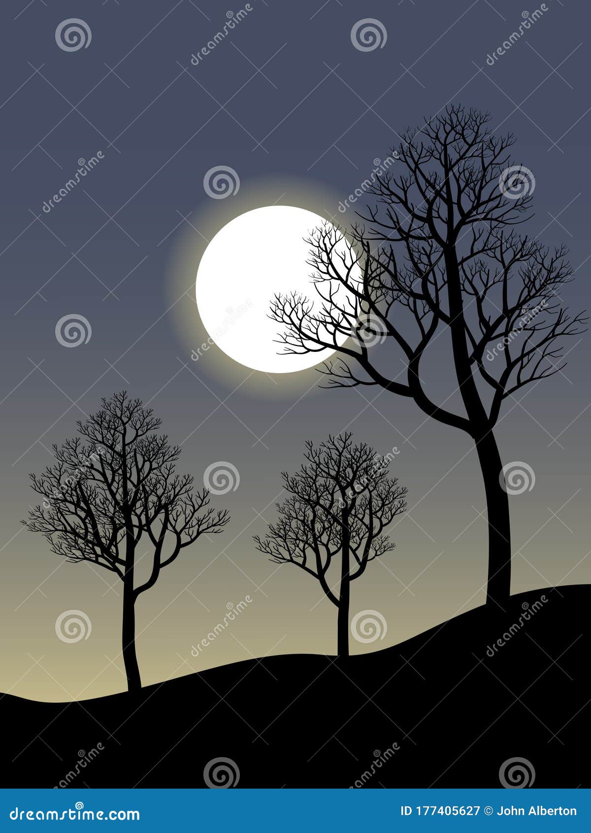 Full Moon and the Tree Silhouette Stock Illustration - Illustration of ...