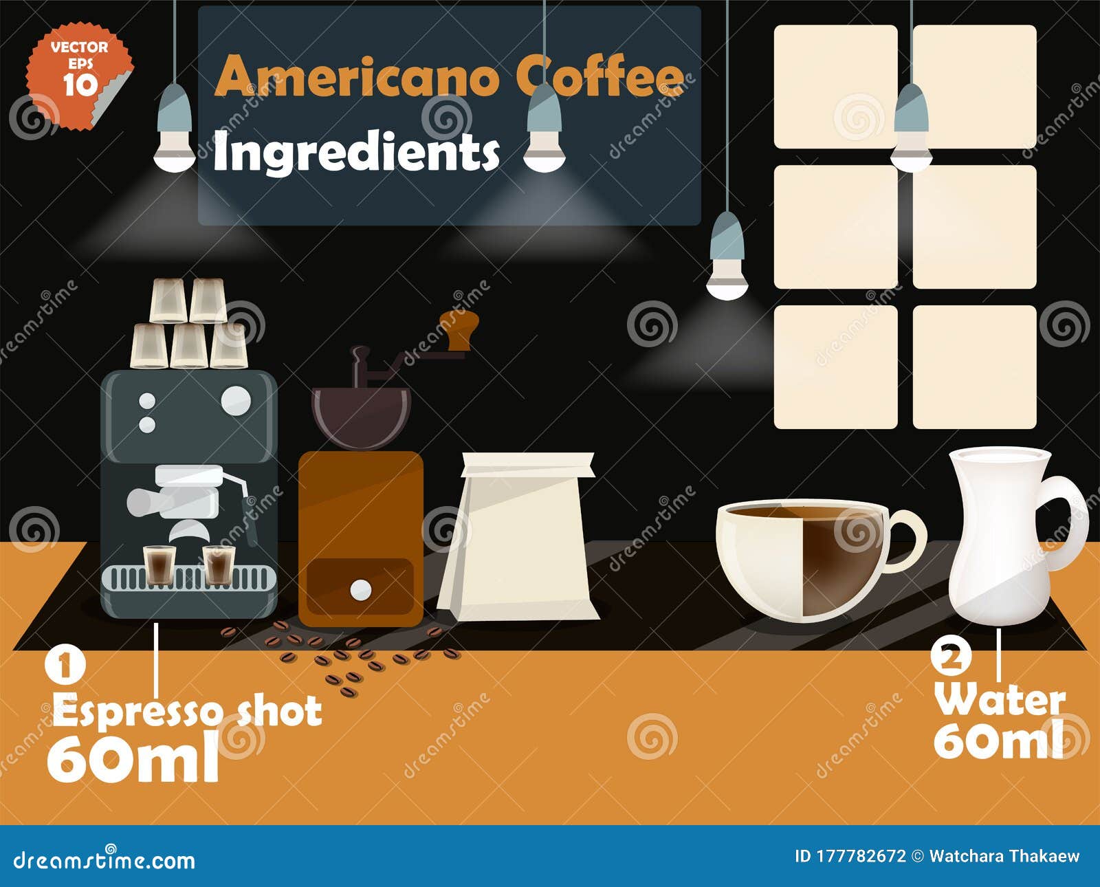Graphics Design of Americano Coffee Recipes Stock Illustration ...