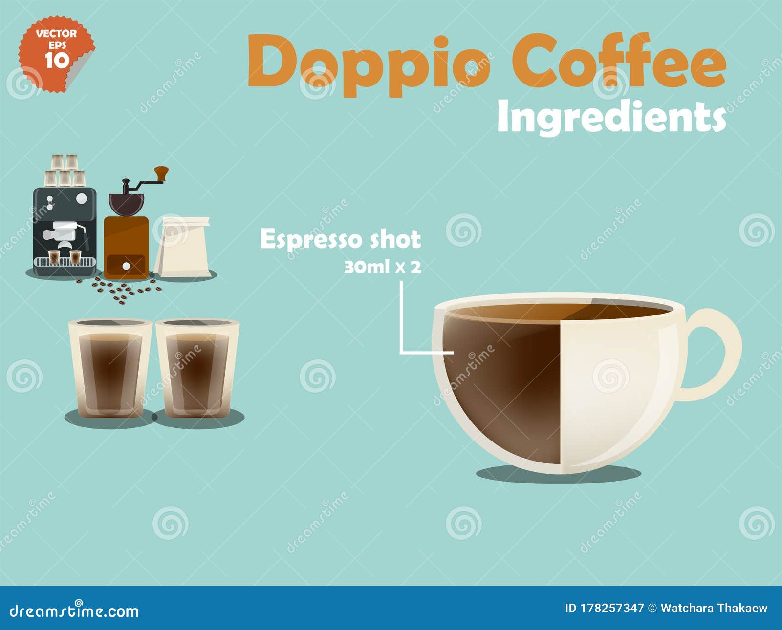 Graphics Design of Doppio Coffee Recipes Stock Illustration ...