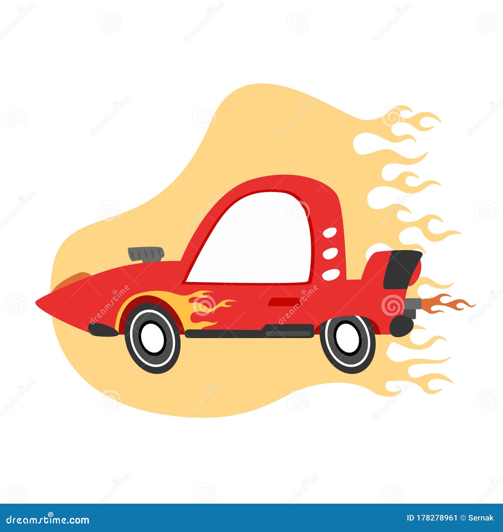Vector Cartoon Speed Racing Car with Fire Flame Stock Vector ...
