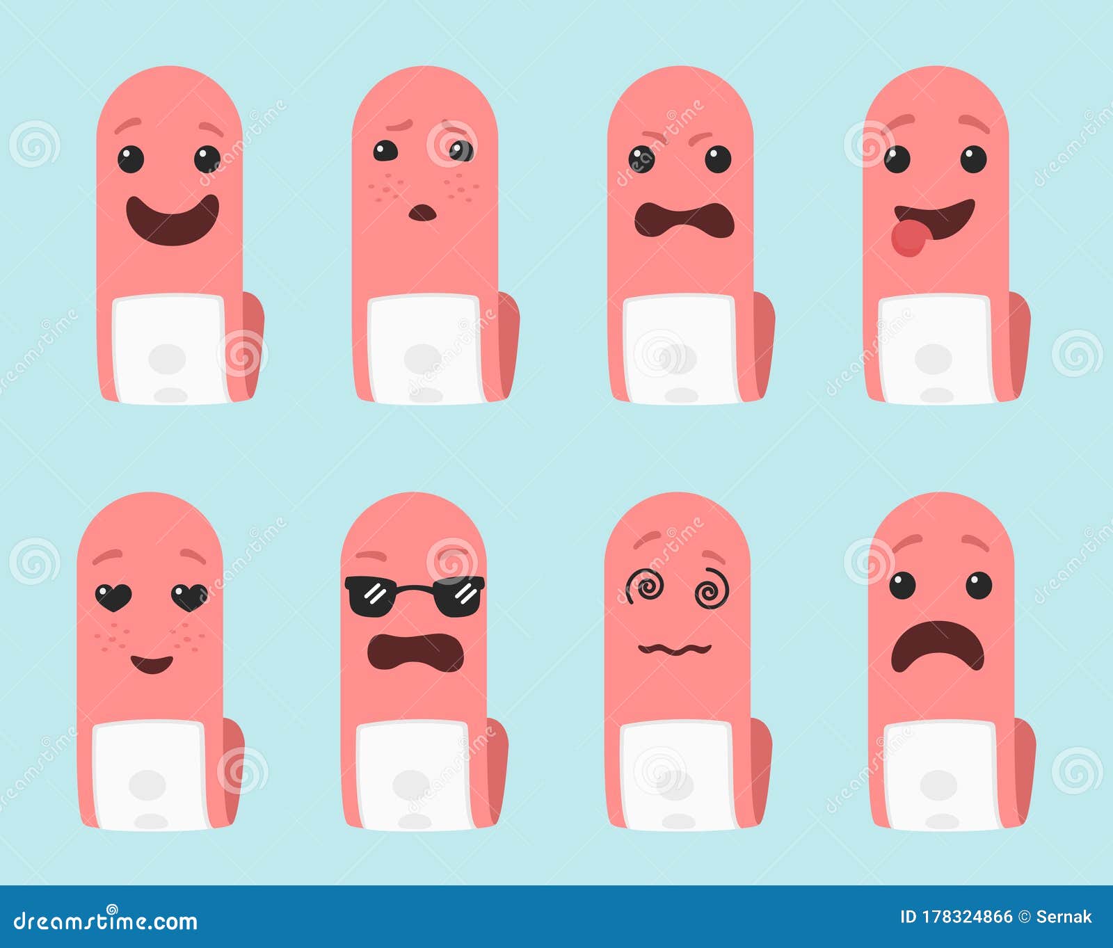 Vector Cartoon Medical Plaster Characters Emoji Stock Vector ...