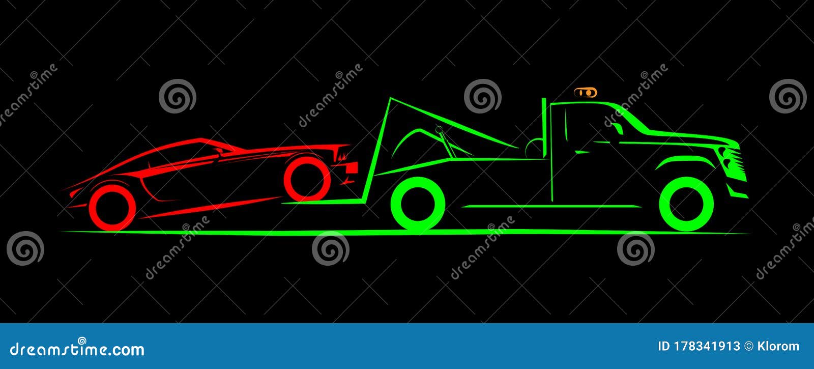 Partial Loading Tow Truck Simple Side View Schematic Image On Black ...