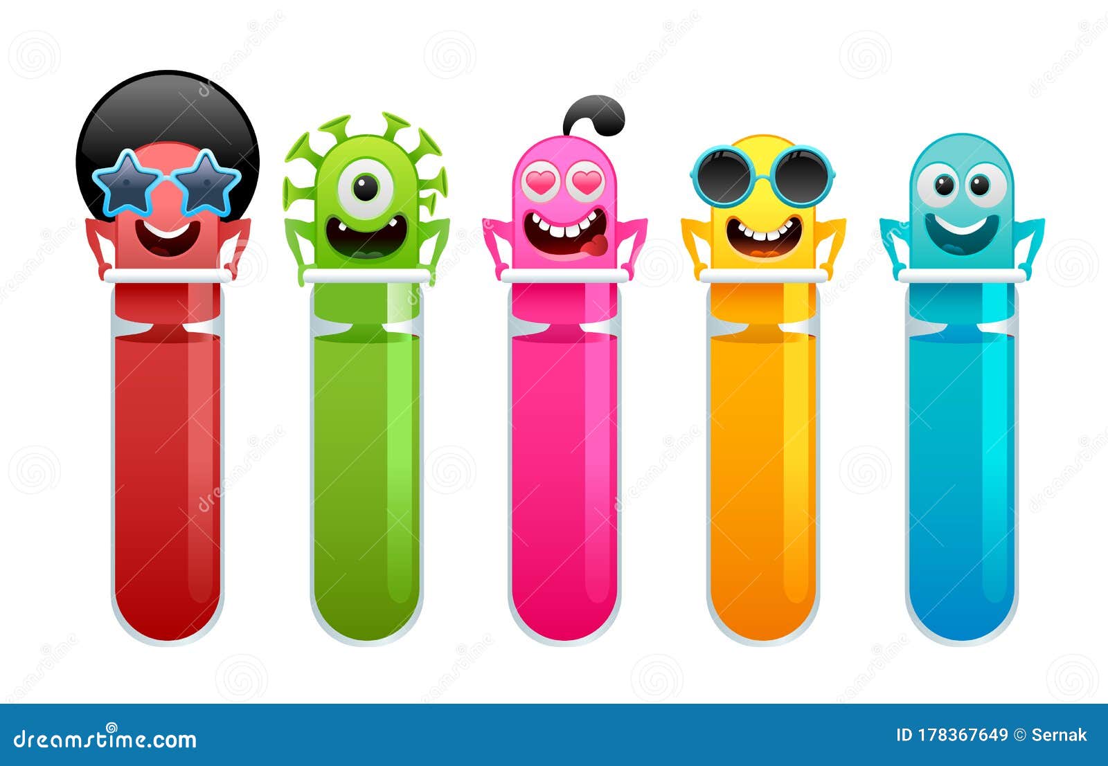 Laboratory Test Tubes with Cartoon Funny Characters Stock Vector ...