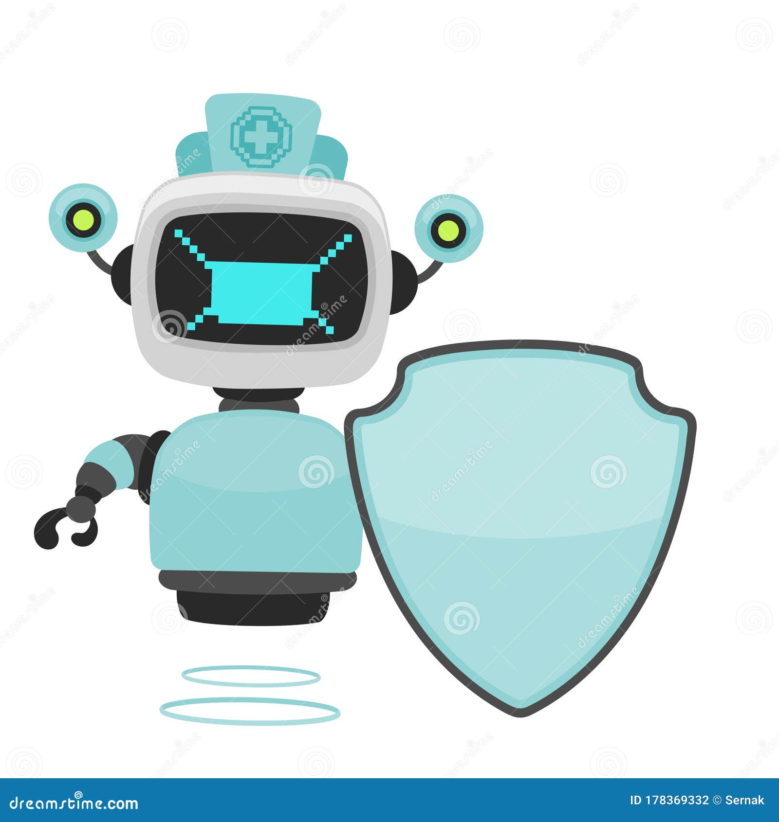 Vector Cute Doctor Robot with Shield Stock Vector - Illustration of ...