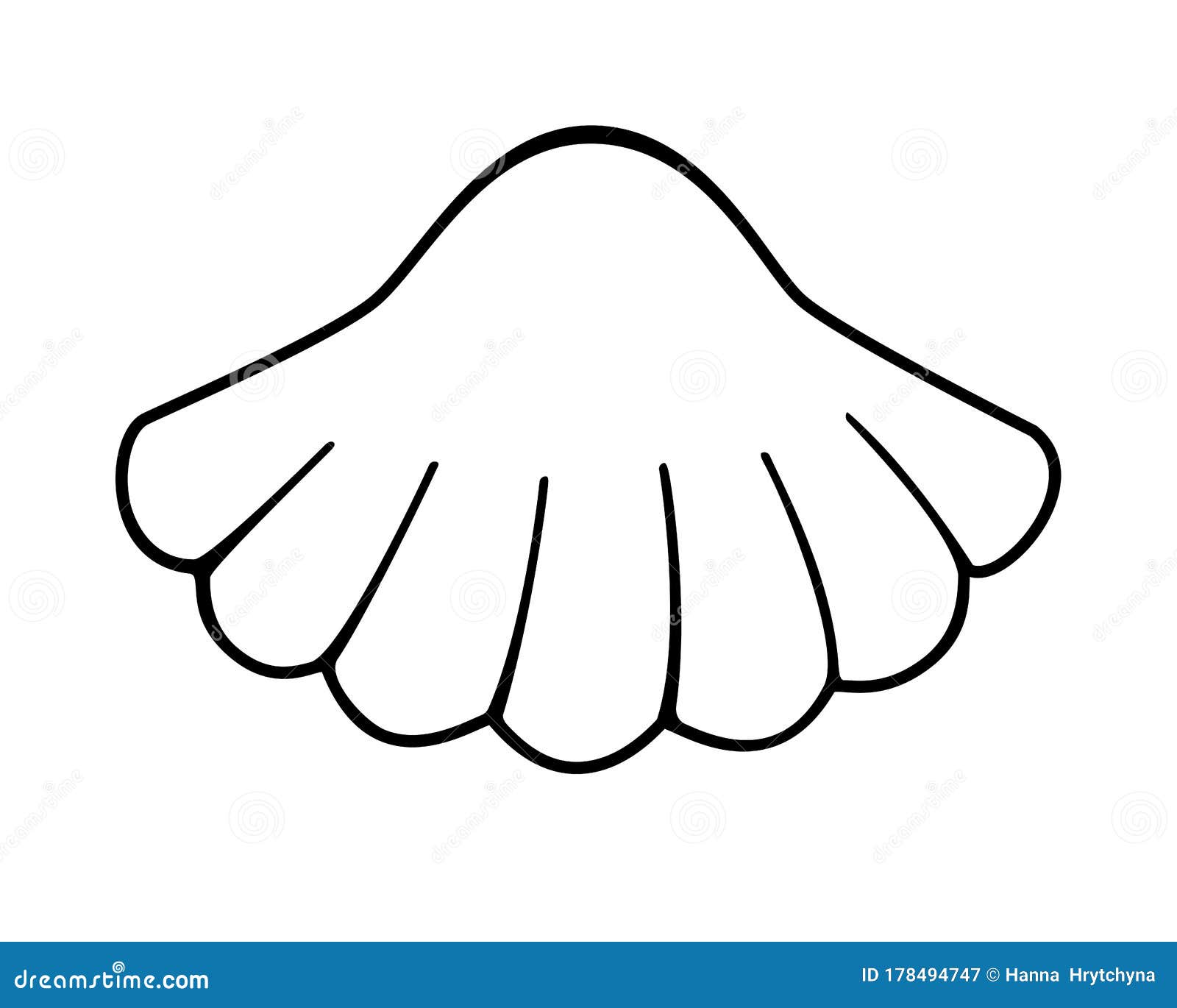 Scallop Shell - Linear Vector Illustration for Coloring. Flat with Wavy ...