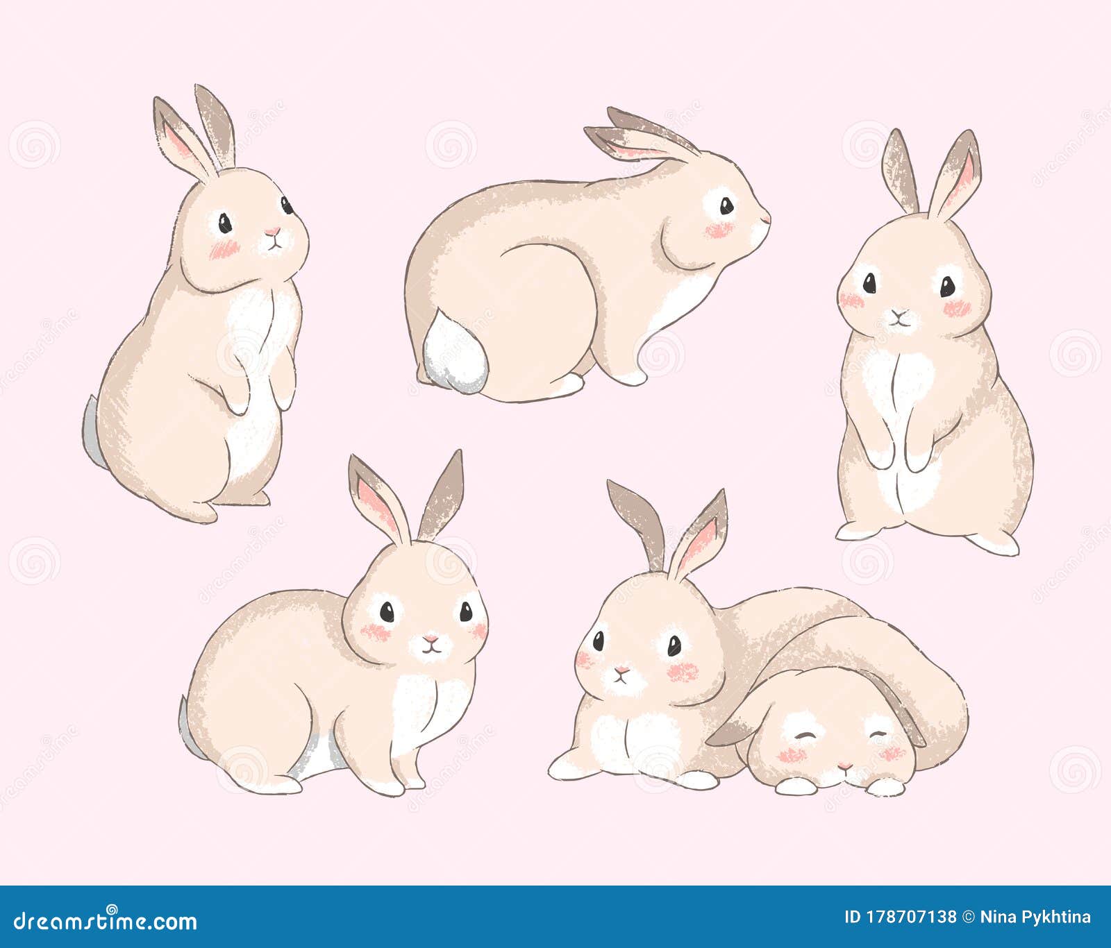 Cute Bunnies Illustration in Pastel Style Stock Vector - Illustration ...