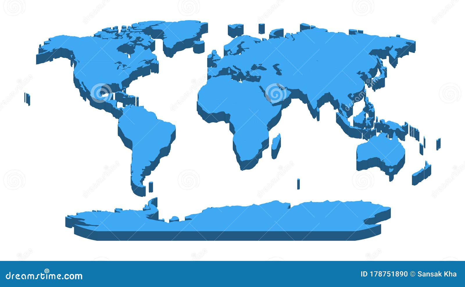 Gray World Map in 3D. 3D Map of the World with Regional Boundaries ...