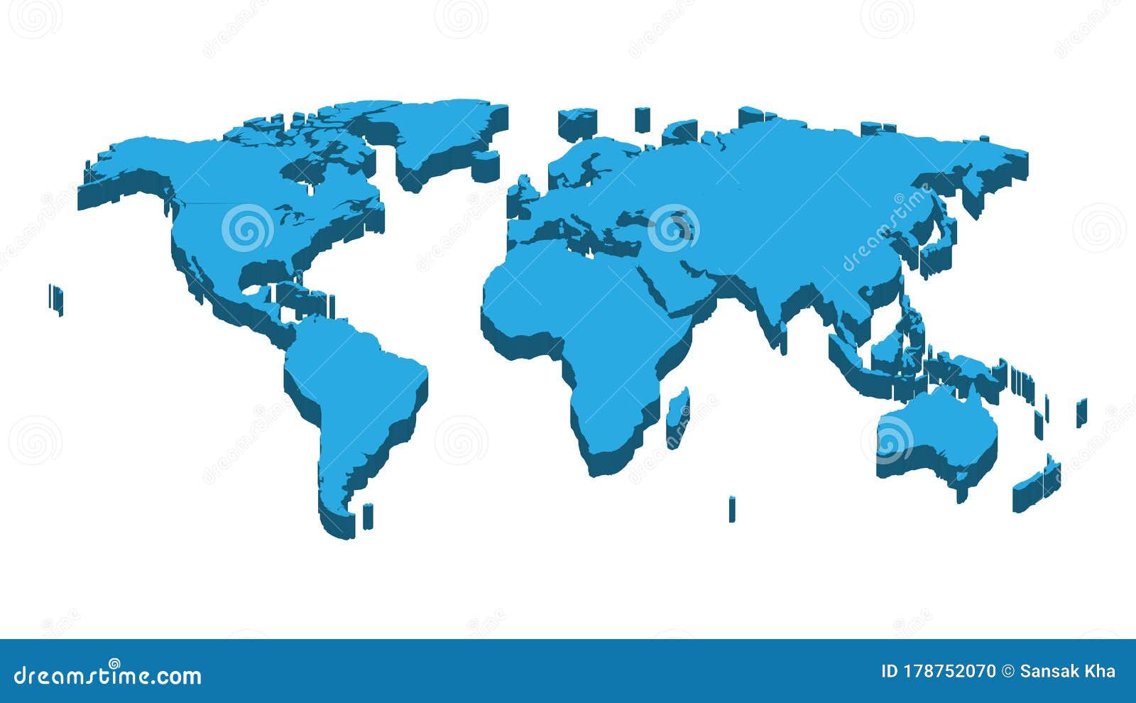Blue World Map in 3D. 3D Map of the World with Regional Boundaries ...