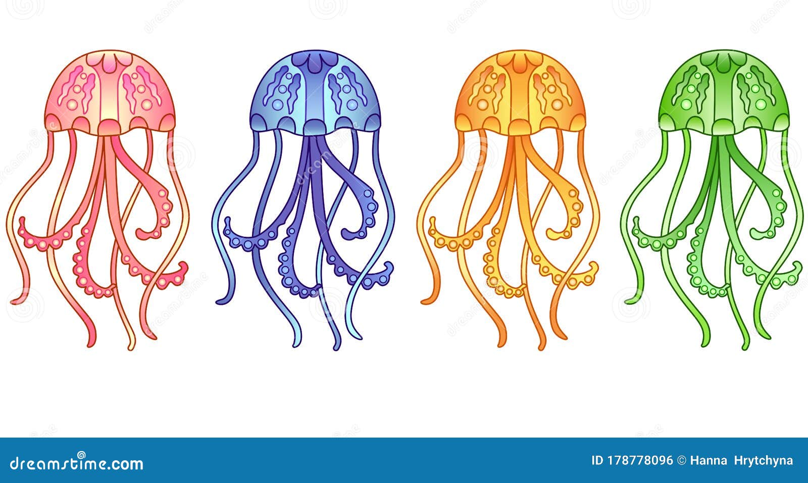 Set of Multi-colored Jellyfish - Vector Full-color Pictures. Jellyfish ...