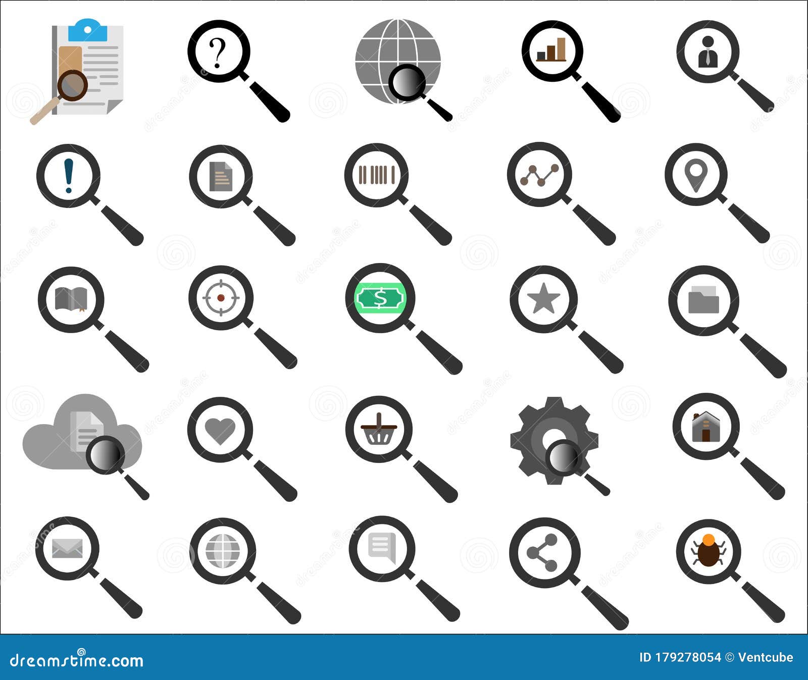 Search Icon Set Flat Style Graphical Symbol. Stock Illustration ...